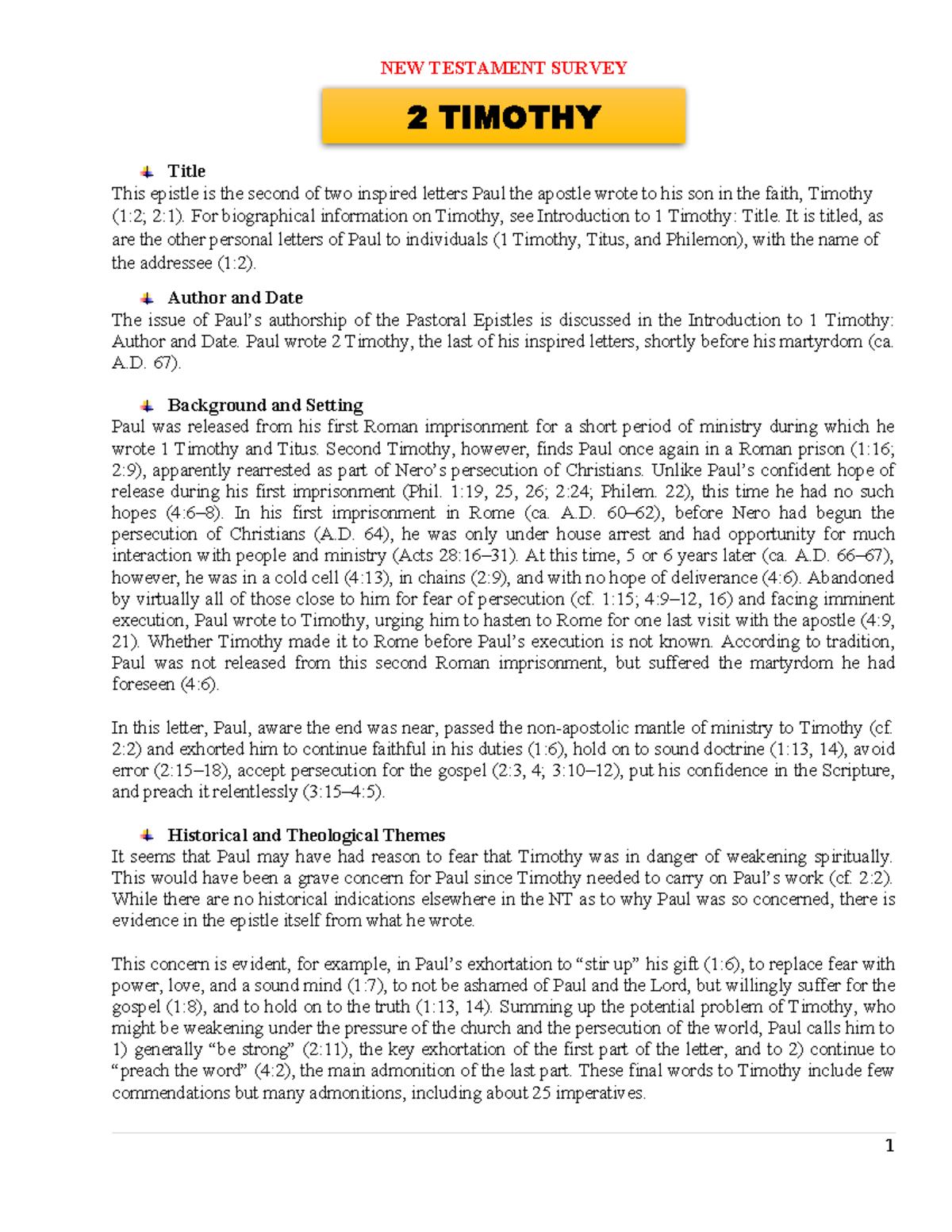 16-II- Timothy - lecture - NEW TESTAMENT SURVEY Title This epistle is ...
