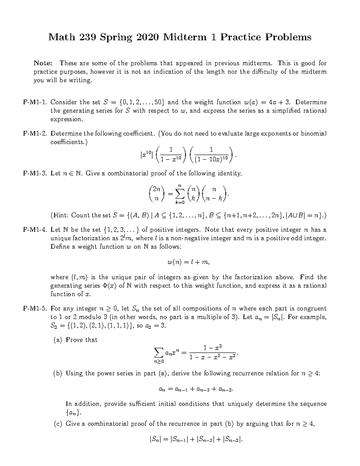 Midterm 9 18 June 2020, questions and answers - Math 239 Spring 2020 ...