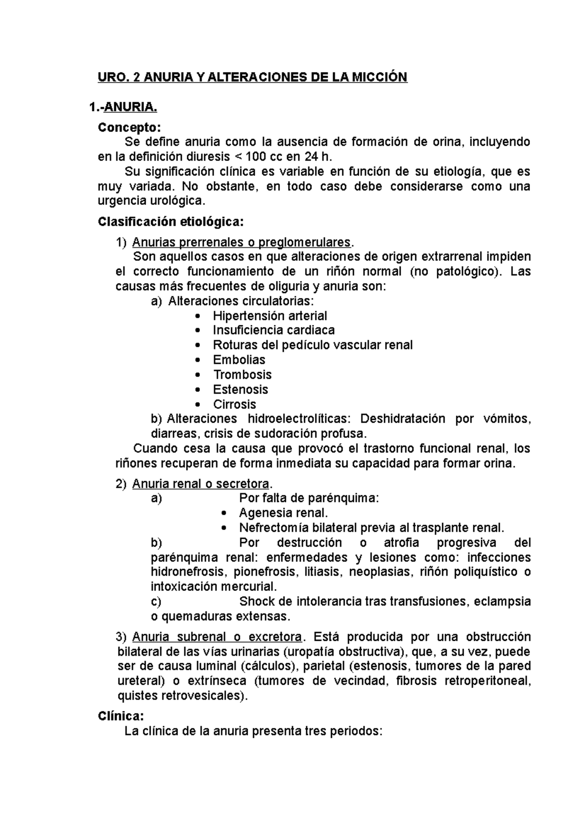 Resumen Urologie Anuria Y Alteraciones De La Micción - URO. 2 ANURIA Y ...