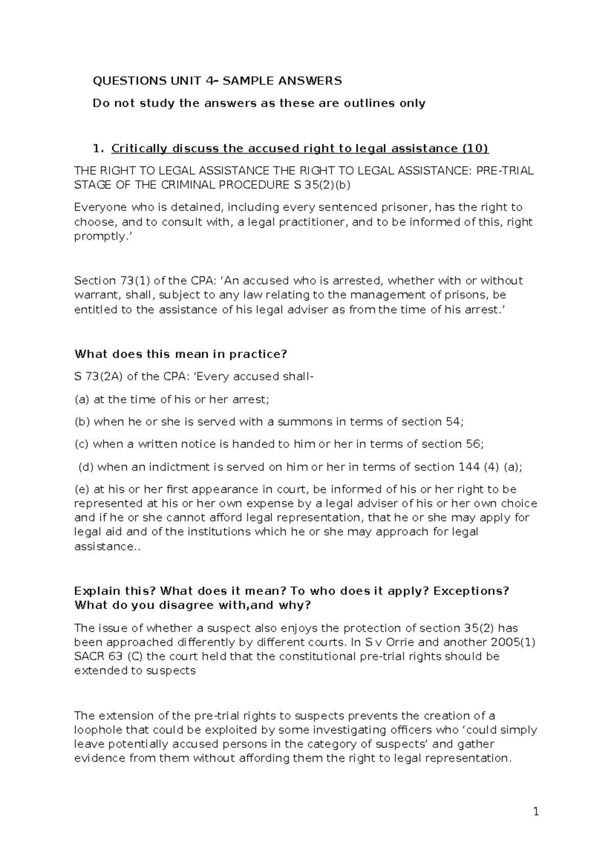 Sample answers unit 4 - QUESTIONS UNIT 4– SAMPLE ANSWERS Do not study ...