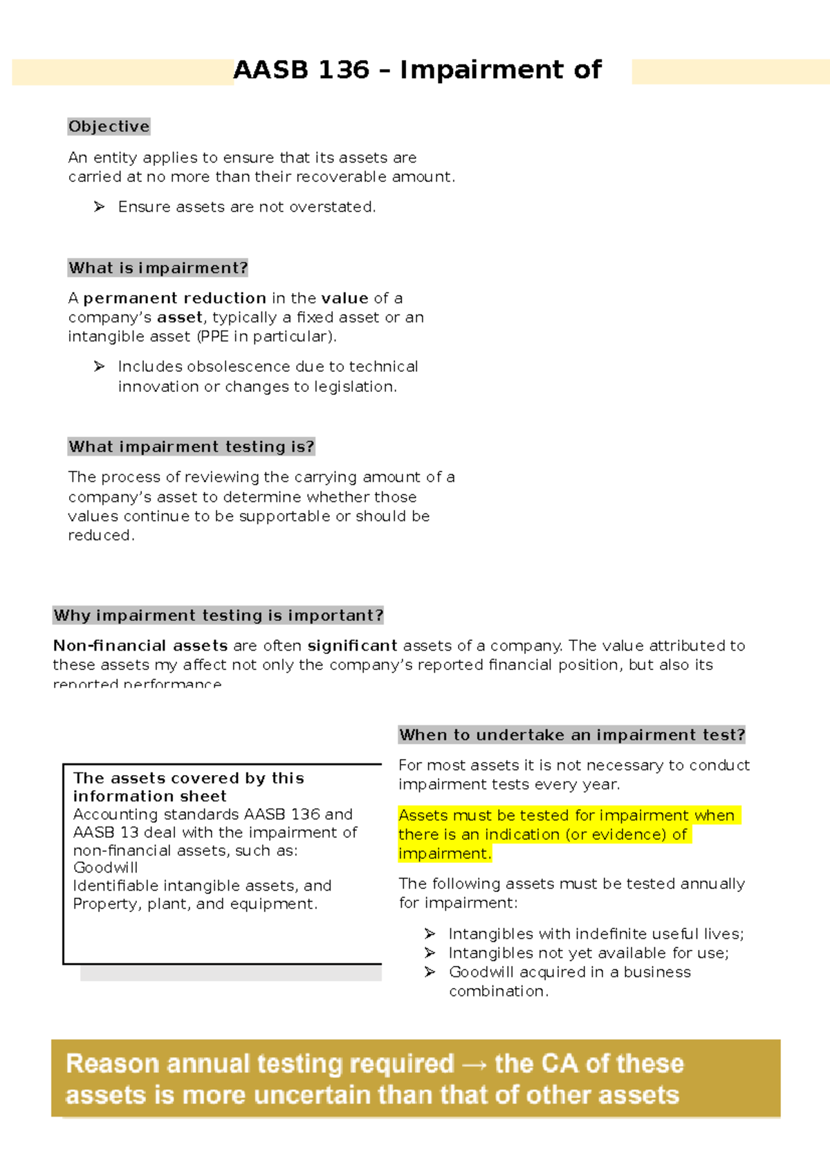 Impairment - The assets covered by this information sheet Accounting ...