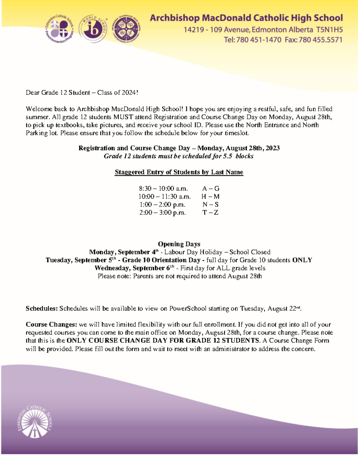 Grade 12 Summer Package - Dear Grade 1 2 Student – Class of 202 4 ...