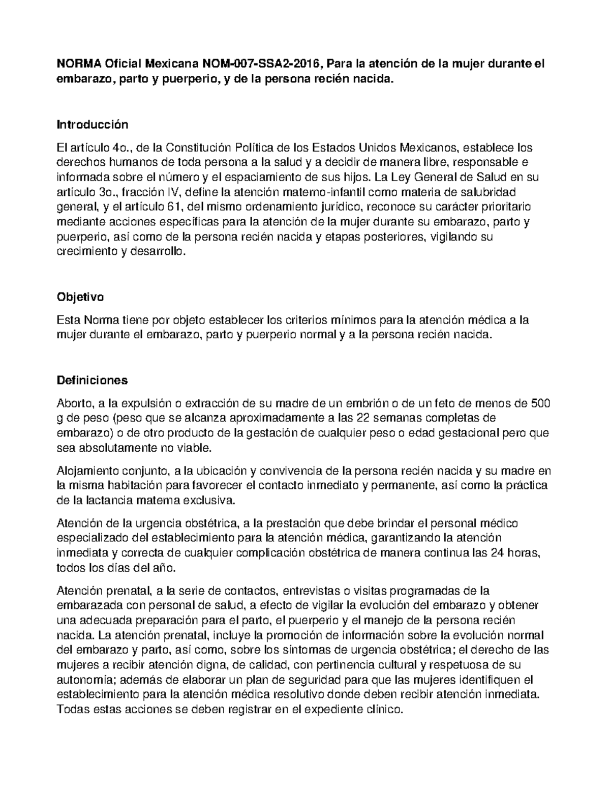 Norma Oficial Mexicana NOM-007-SSA2-2016 Para la atención de la mujer ...