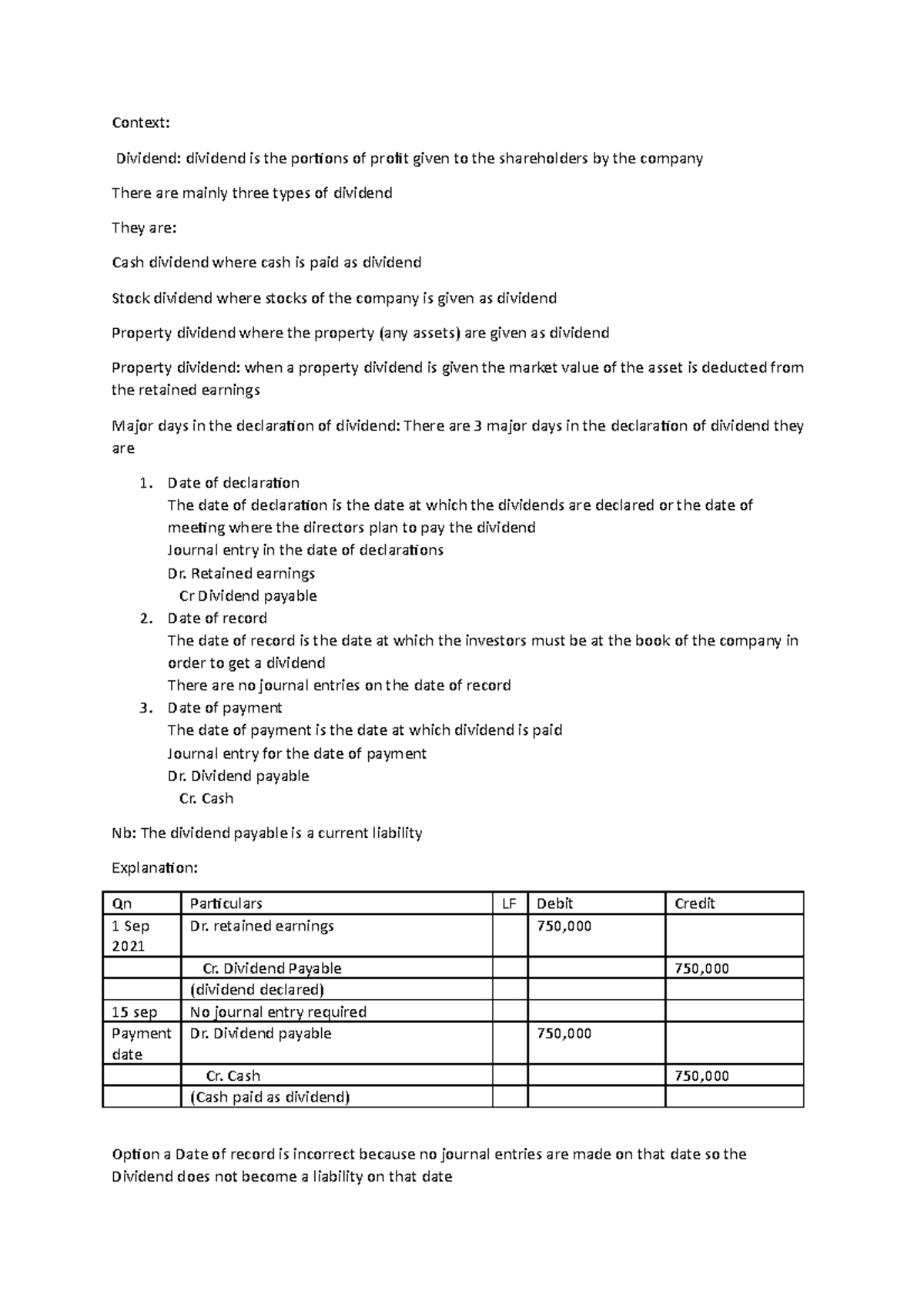 Divident - dividend payout and journal entries - bcom finance - UoK ...