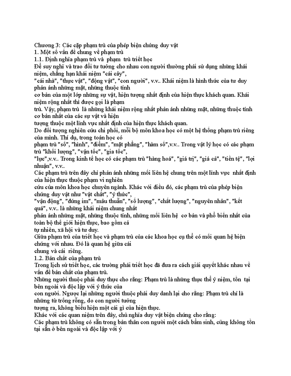 Các cặp phạm trù của phép biện chứng duy vật - Chương 3: Các cặp phạm trù của phép biện - Studocu