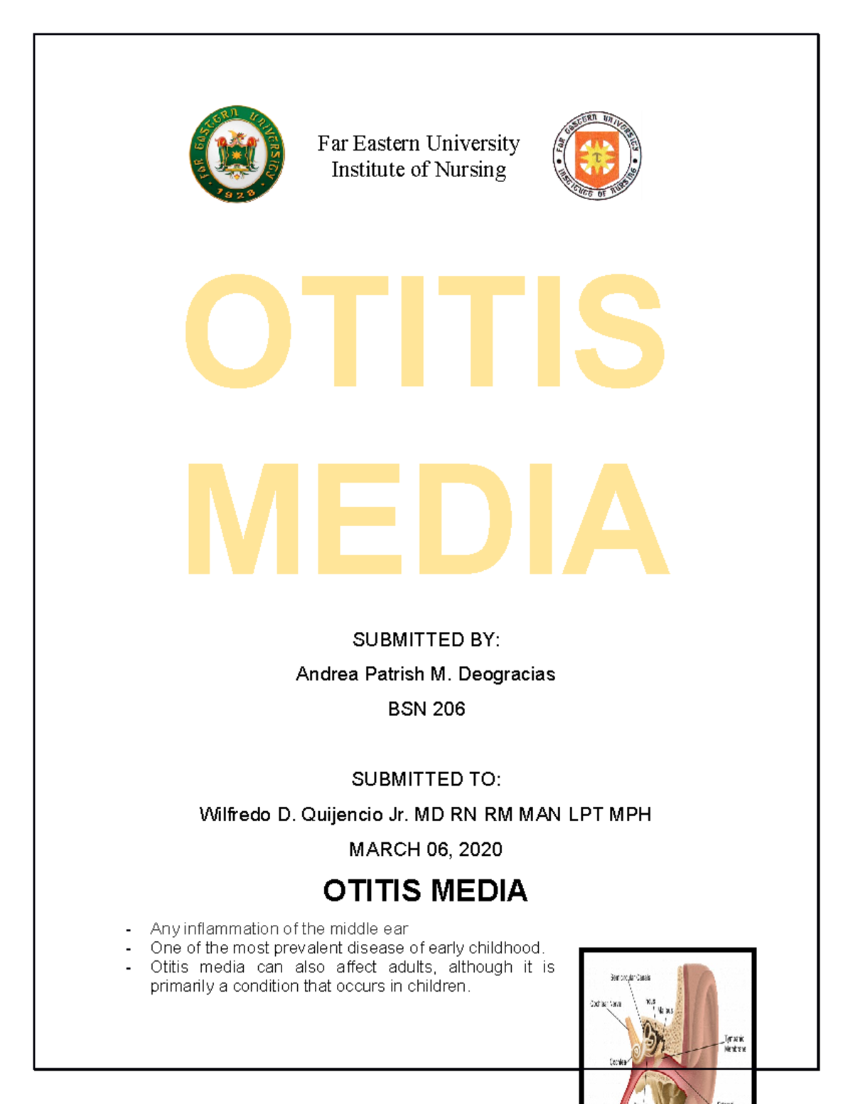 Acute Otitis Media Written Report - Far Eastern University Institute of ...