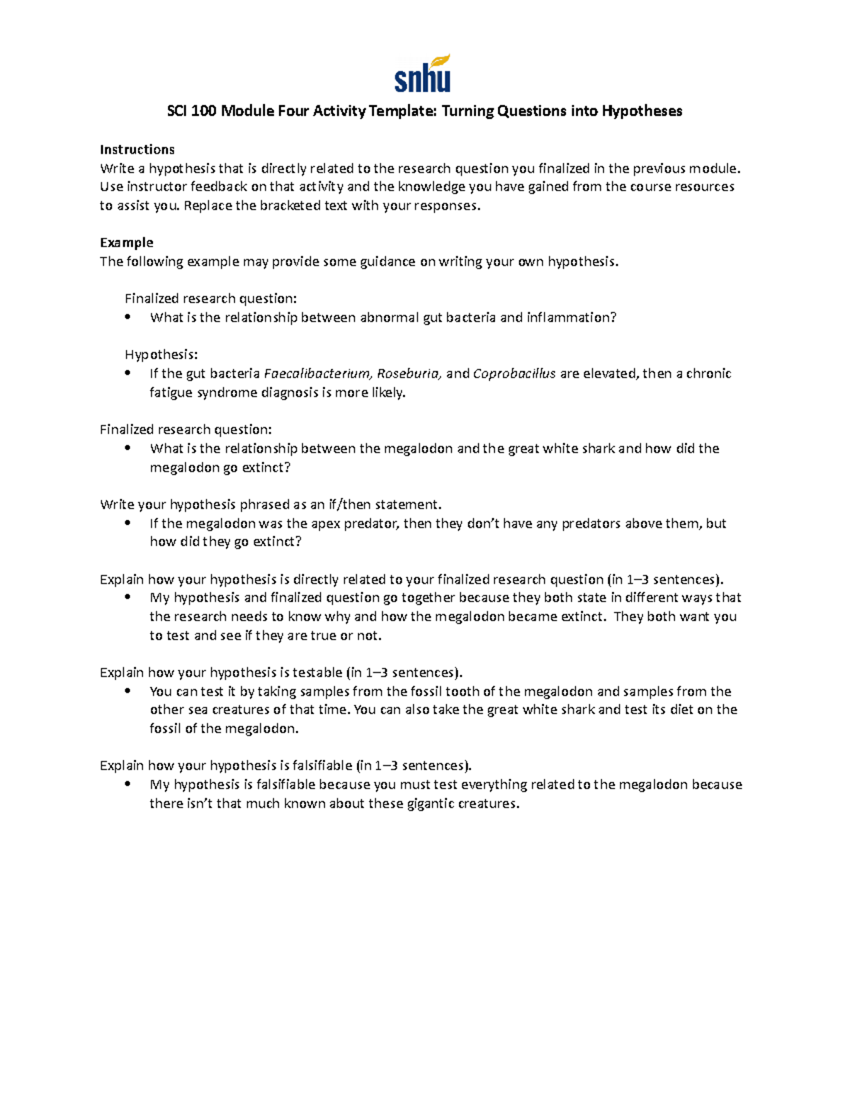 SCI 100 Module Four Activity Template - Use instructor feedback on that ...