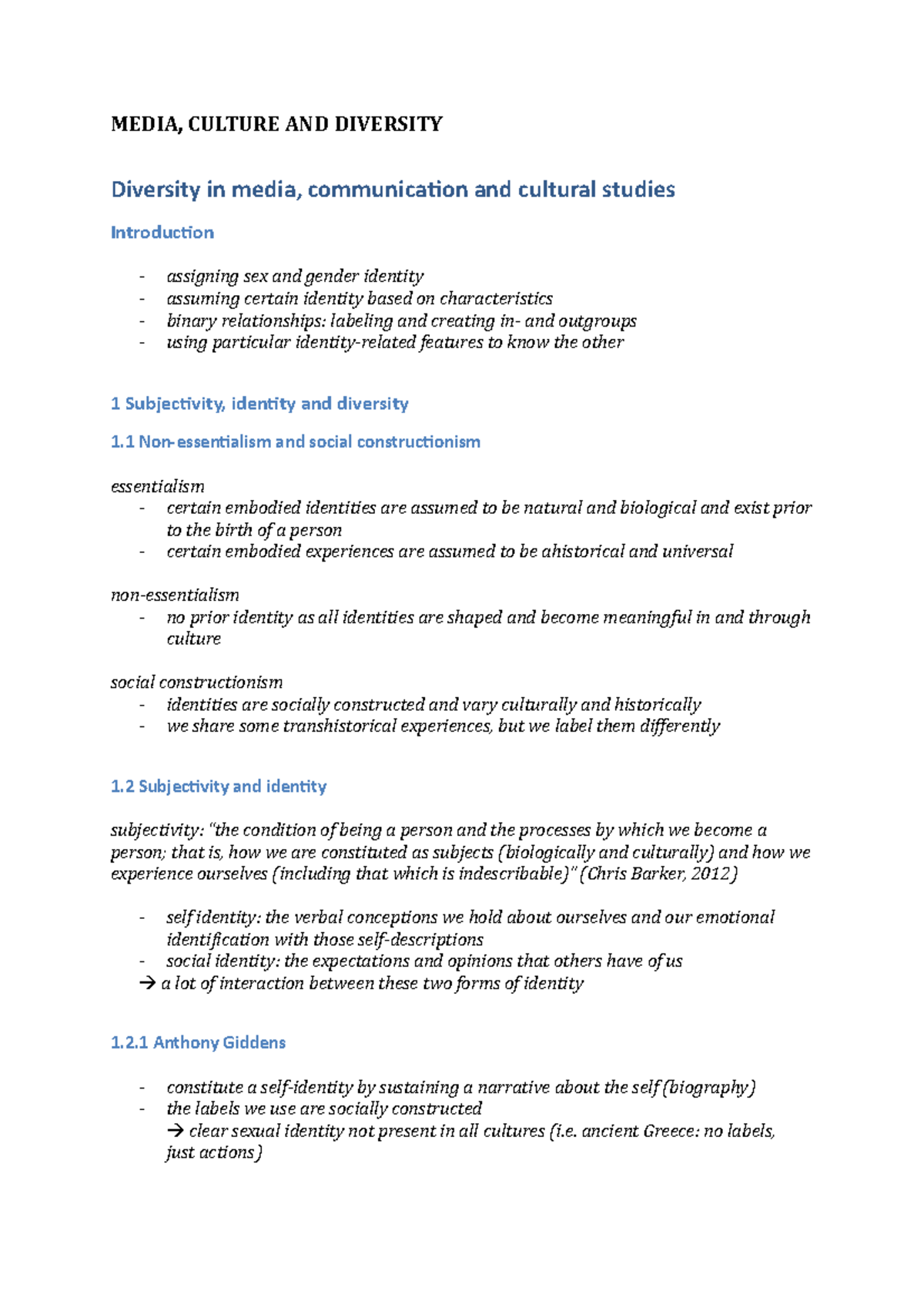 Media, culture and diversity les 3 - MEDIA, CULTURE AND DIVERSITY ...