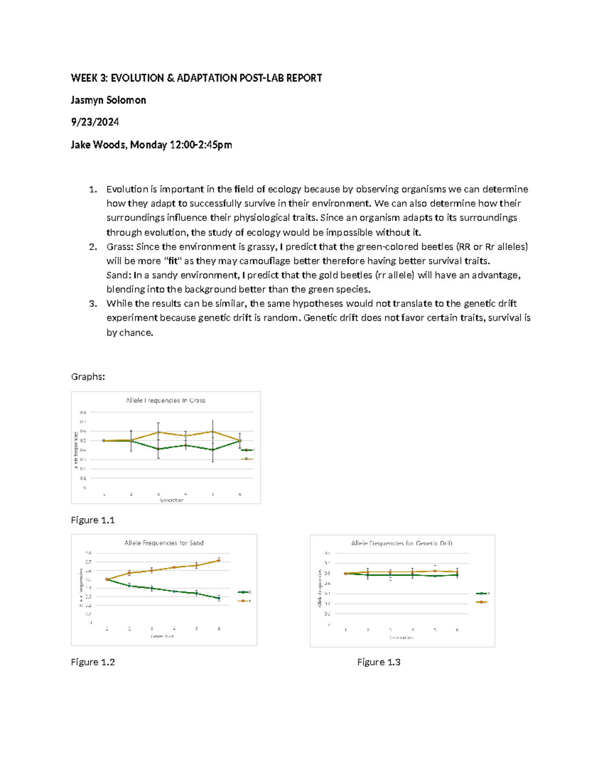 Ecology Lab Report 3 - WEEK 3: EVOLUTION & ADAPTATION POST-LAB REPORT ...
