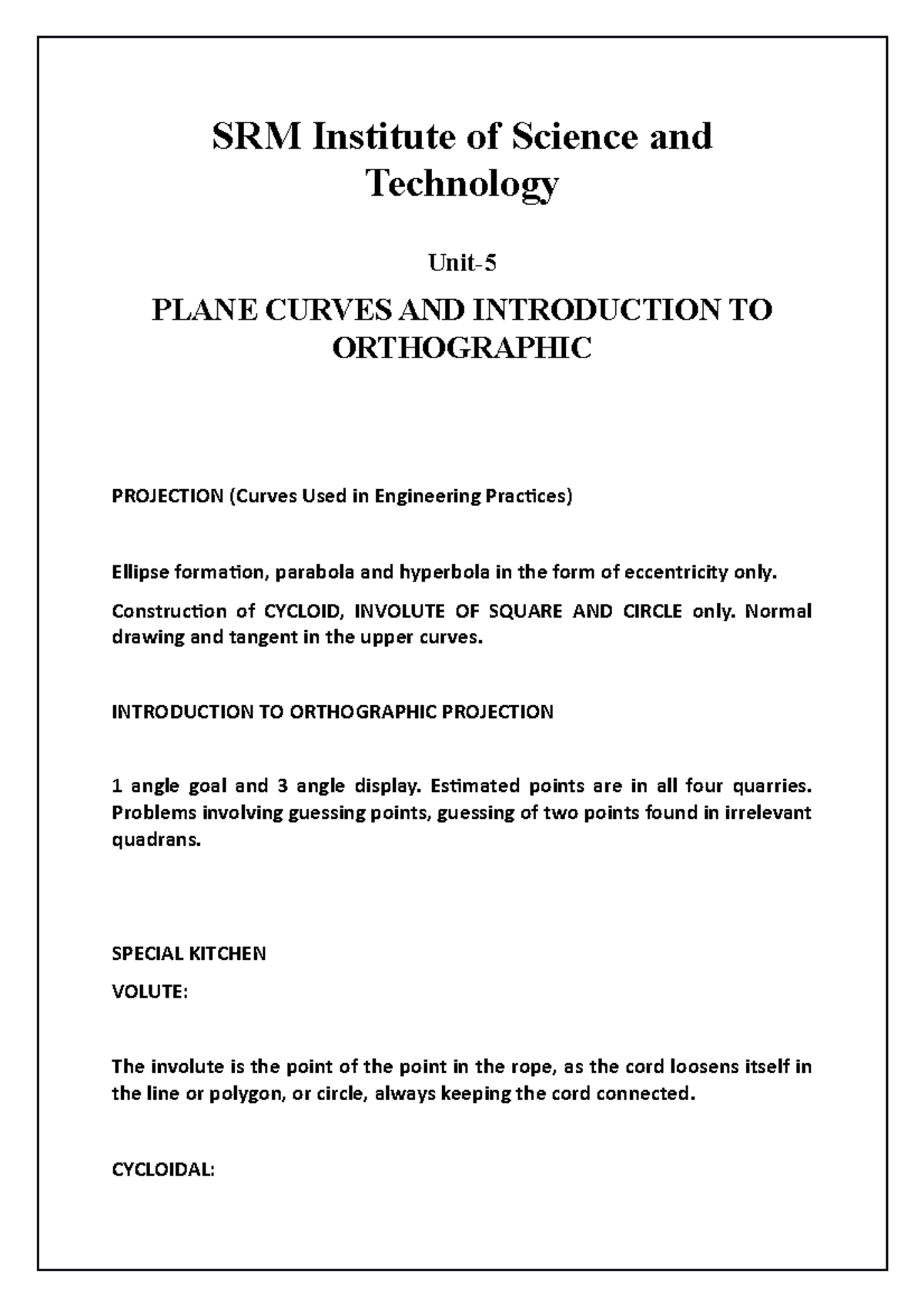 Plane Curves AND Introducti unit -5 - Engineering Graphics And Design ...