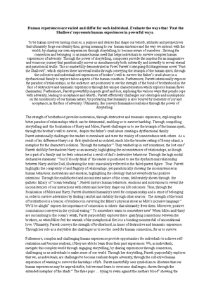 Band 6 “Past The Shallows” HSC Essay - Human experiences are varied and ...