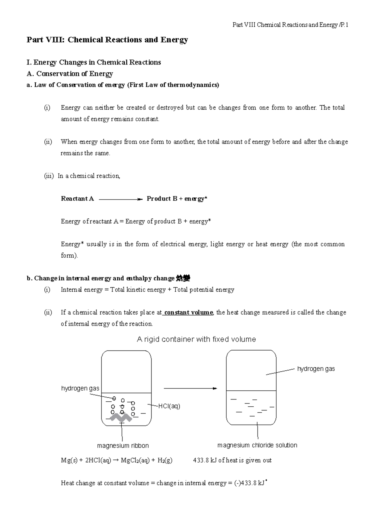 Part 8 Chemical Reactions and Energy - Part VIII: Chemical Reactions ...