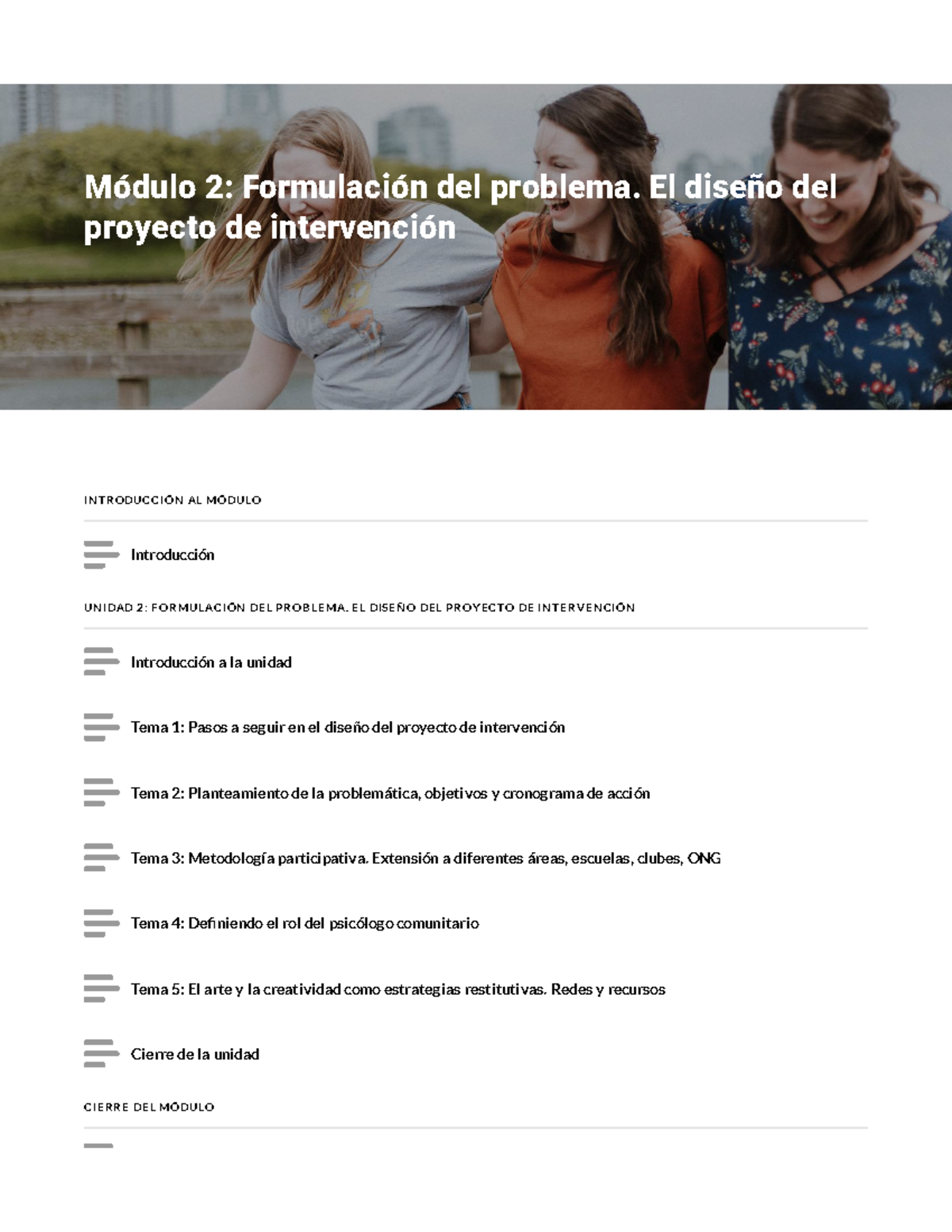Módulo II psicologia comunitaria - IN TR ODUCCIÓN AL MÓDULO UN IDAD 2: FOR MULACIÓN DEL PR OB ...
