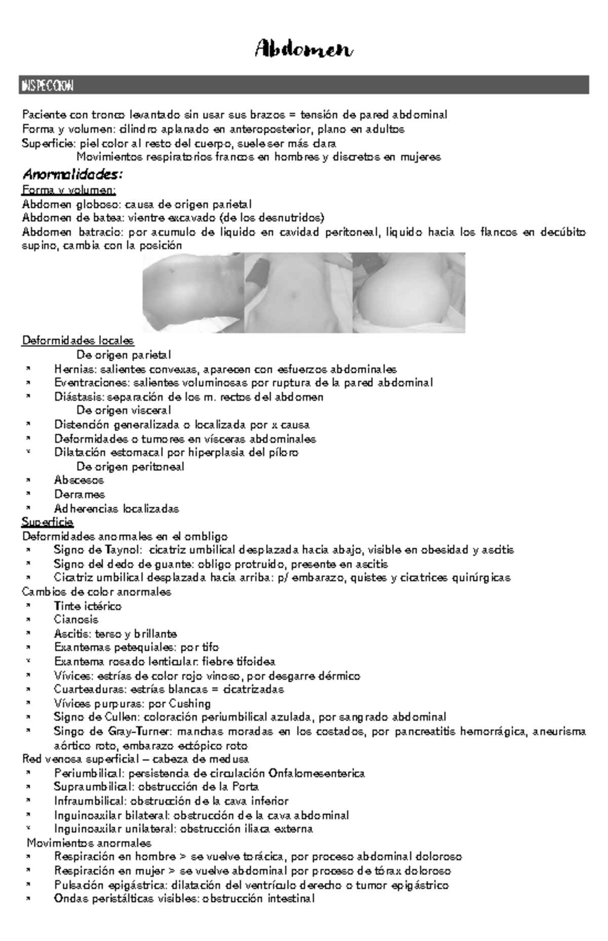 Abdomen Prope - Abdomen INSPECCION Paciente con tronco levantado sin ...