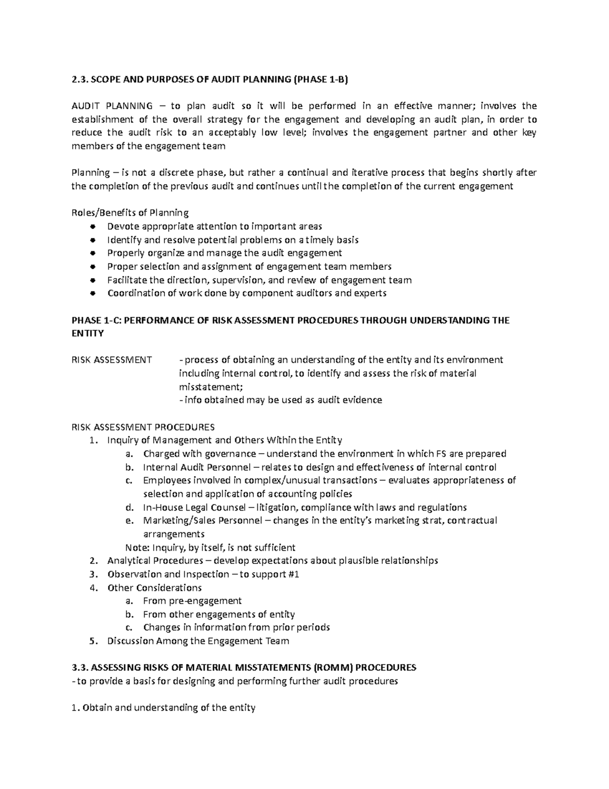 F. Audit Planning - eqagfdaq - 2. SCOPE AND PURPOSES OF AUDIT PLANNING (PHASE 1-B) AUDIT ...