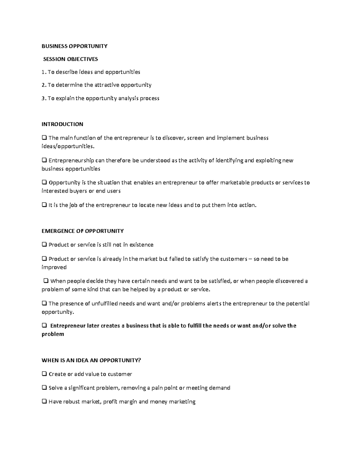 Business Opportunity ENT - BUSINESS OPPORTUNITY SESSION OBJECTIVES To ...