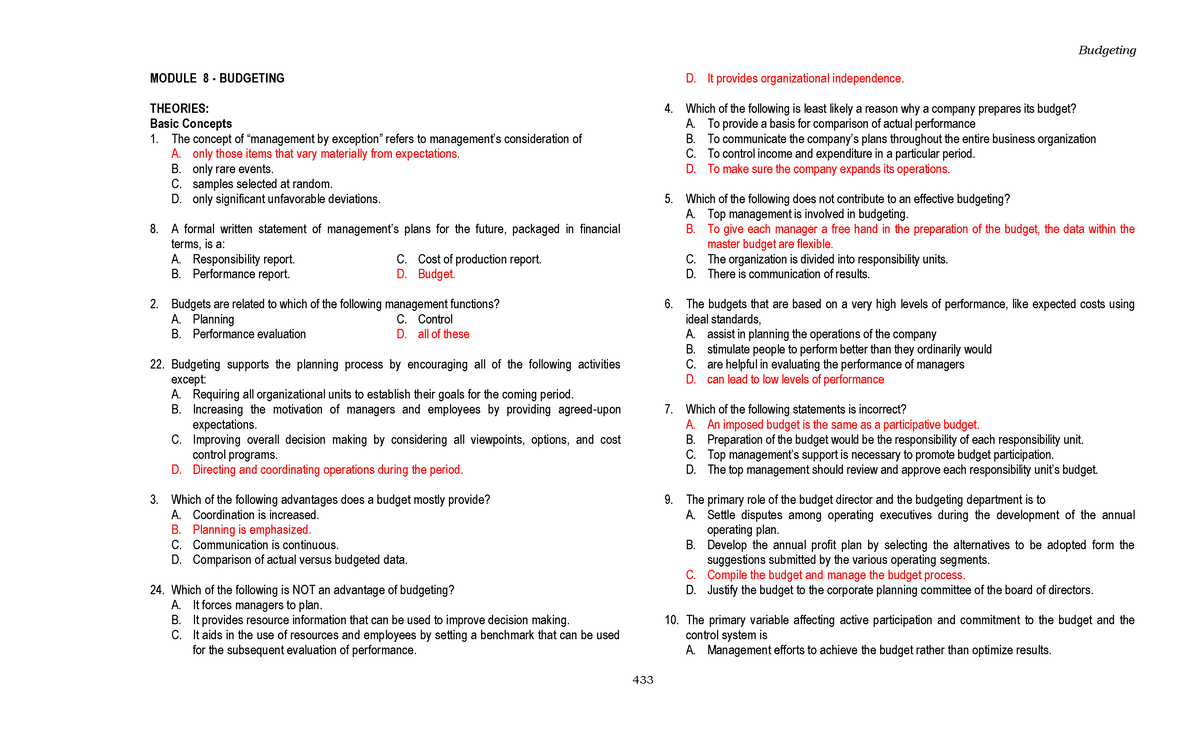 X08 Budgeting - MODULE 8 - BUDGETING THEORIES: Basic Concepts The ...