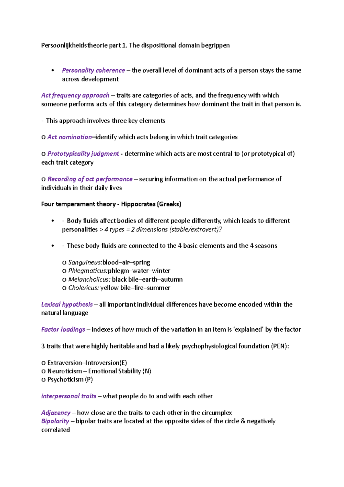 Persoonlijkheidstheorie part 1 - The dispositional domain begrippen ...