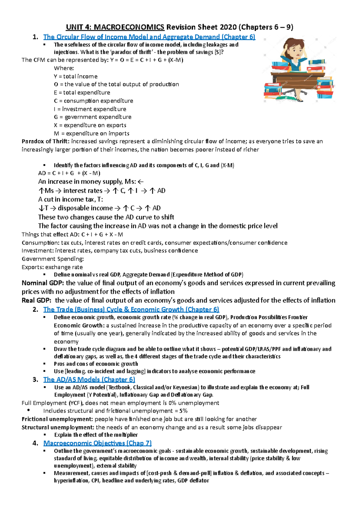 Ecorevision - Revision Sheet - UNIT 4: MACROECONOMICS Revision Sheet ...