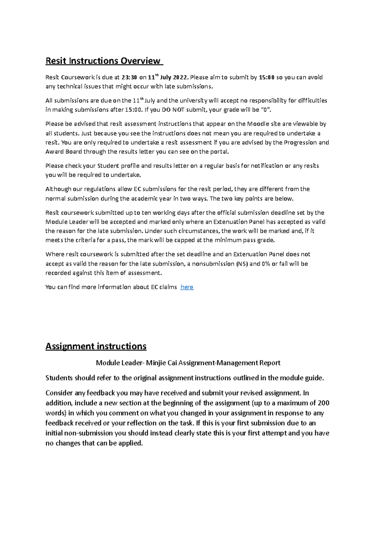 Resit Instructions Overview - Resit Instructions Overview Resit ...