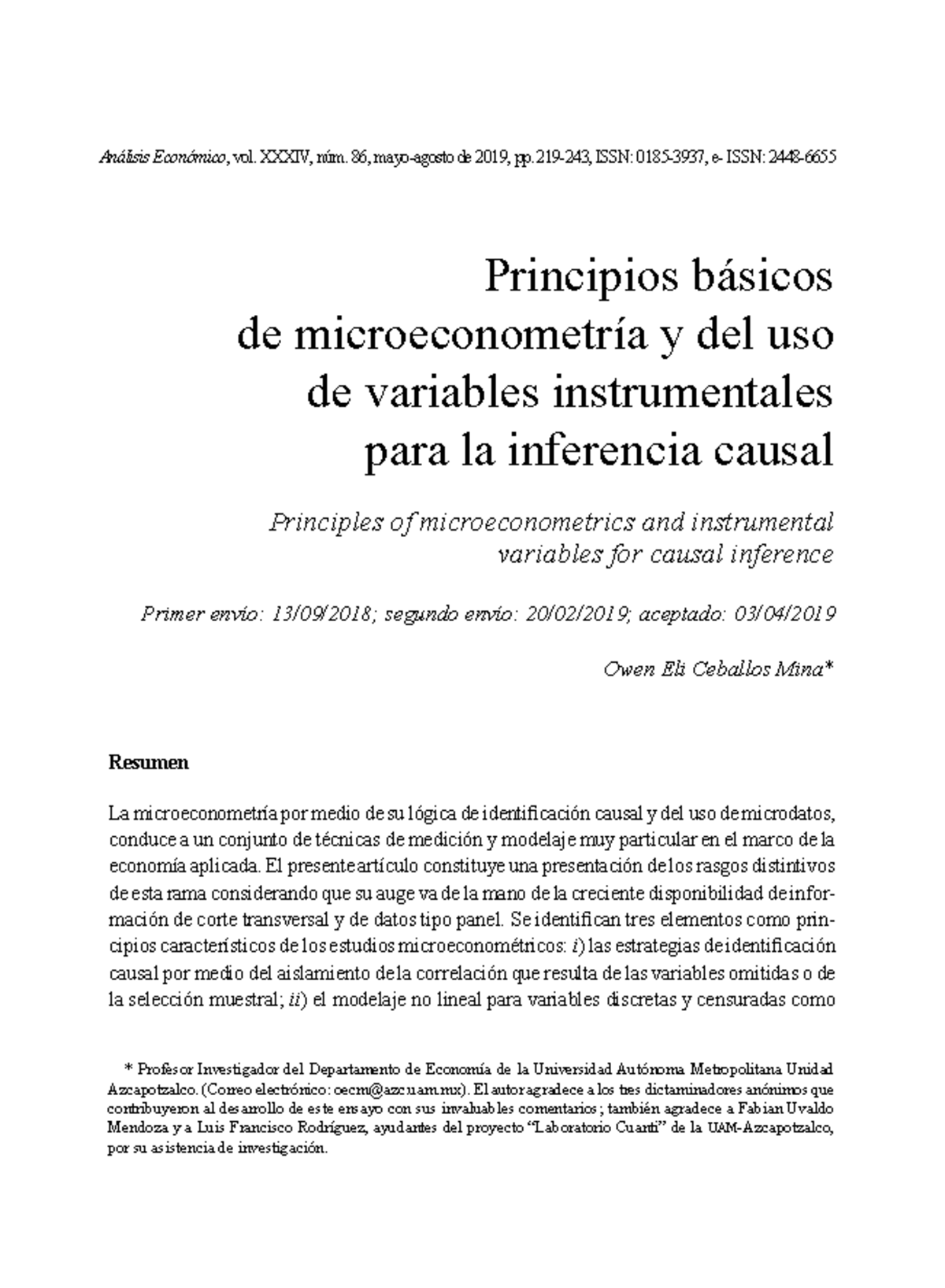 Principios básicos de Microeconometría - Análisis Económico , vol ...