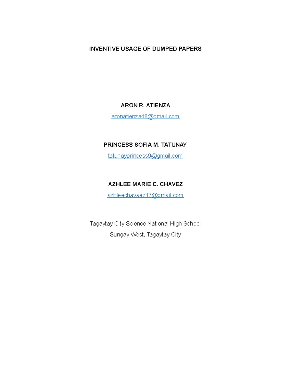 Concept-papel - none - INVENTIVE USAGE OF DUMPED PAPERS ARON R. ATIENZA ...
