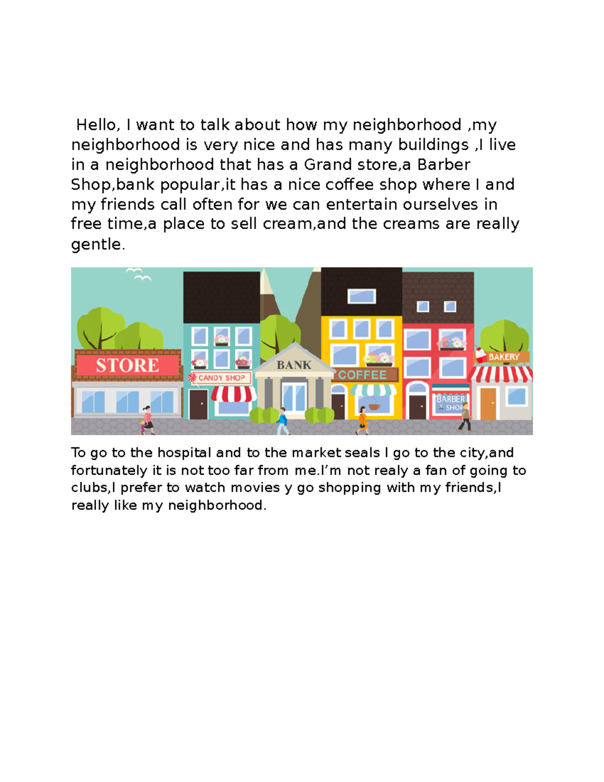 Ingles - Hello, I want to talk about how my neighborhood ,my ...