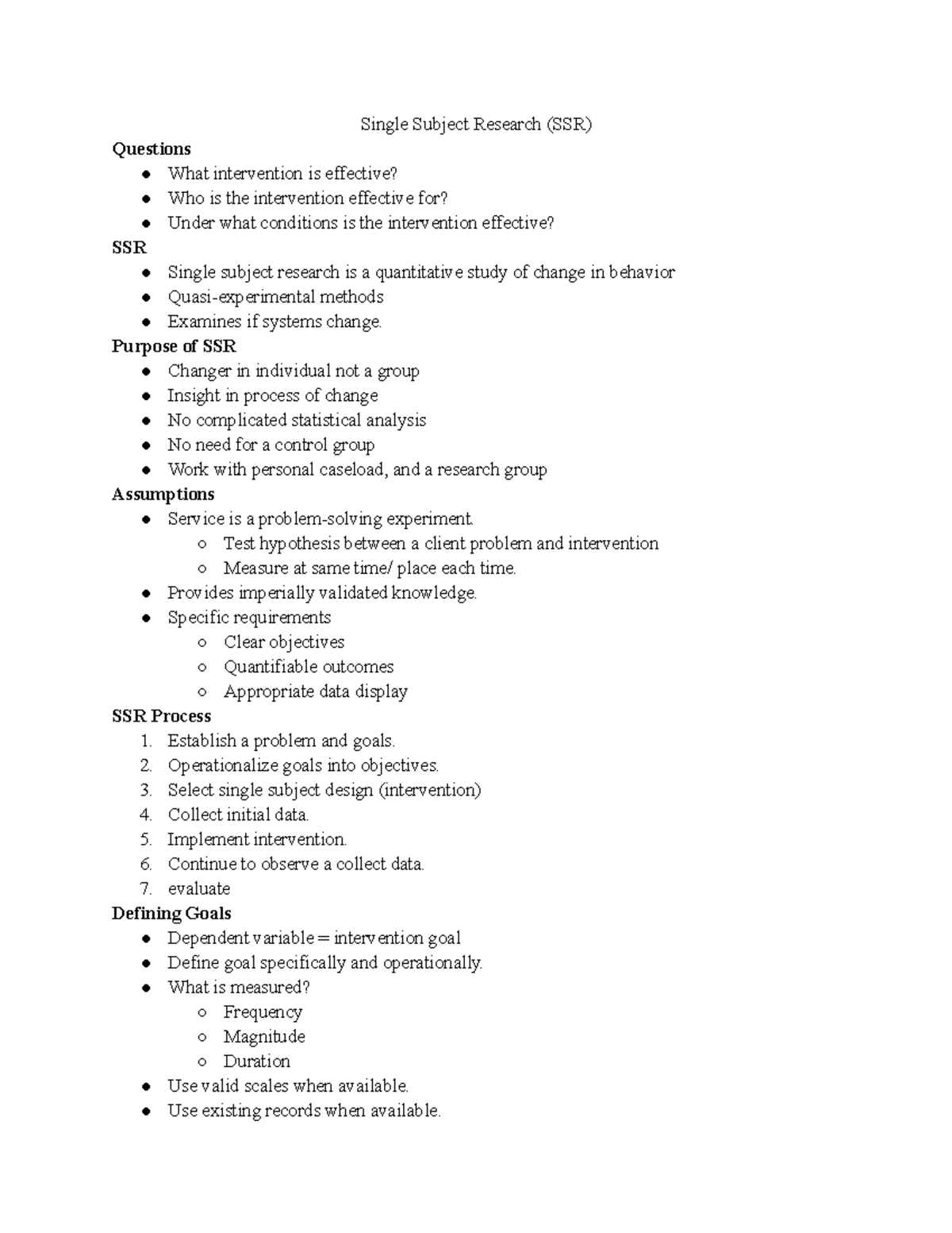 Single Subject Research Outline - Single Subject Research (SSR ...