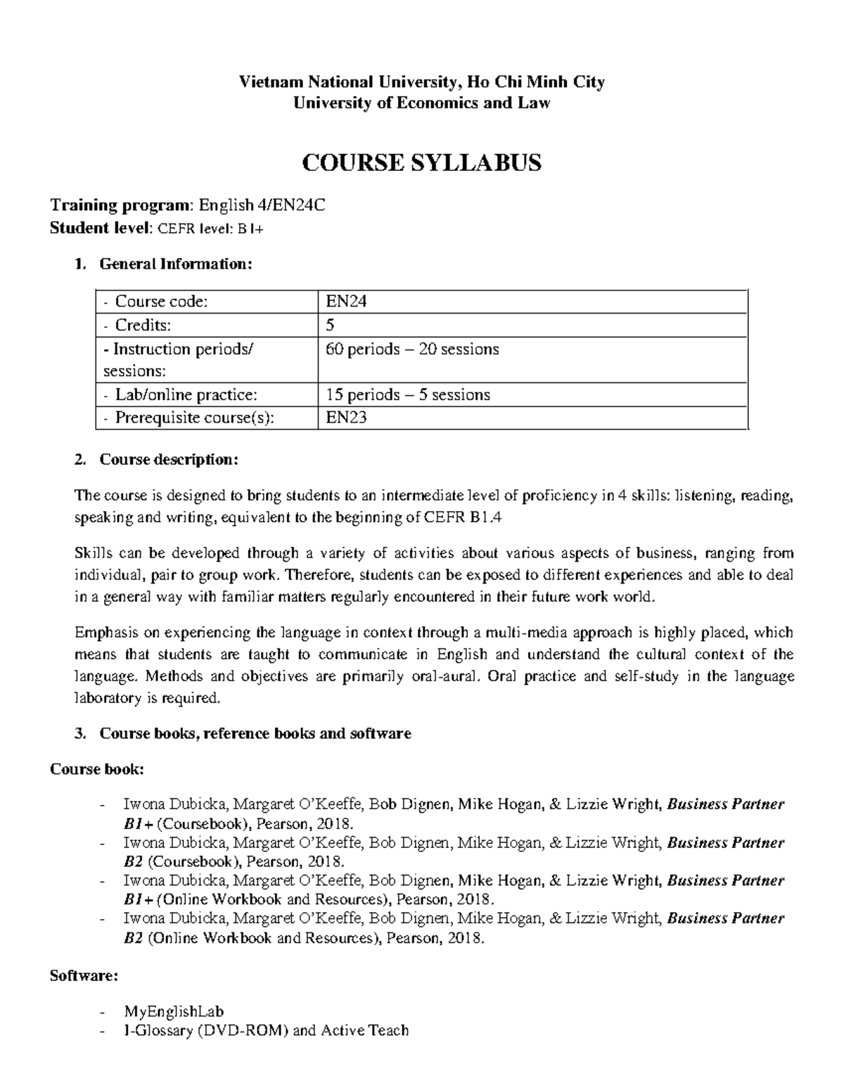 Course Syllabus EN24 (CLC) -2023 - Vietnam National University, Ho Chi ...