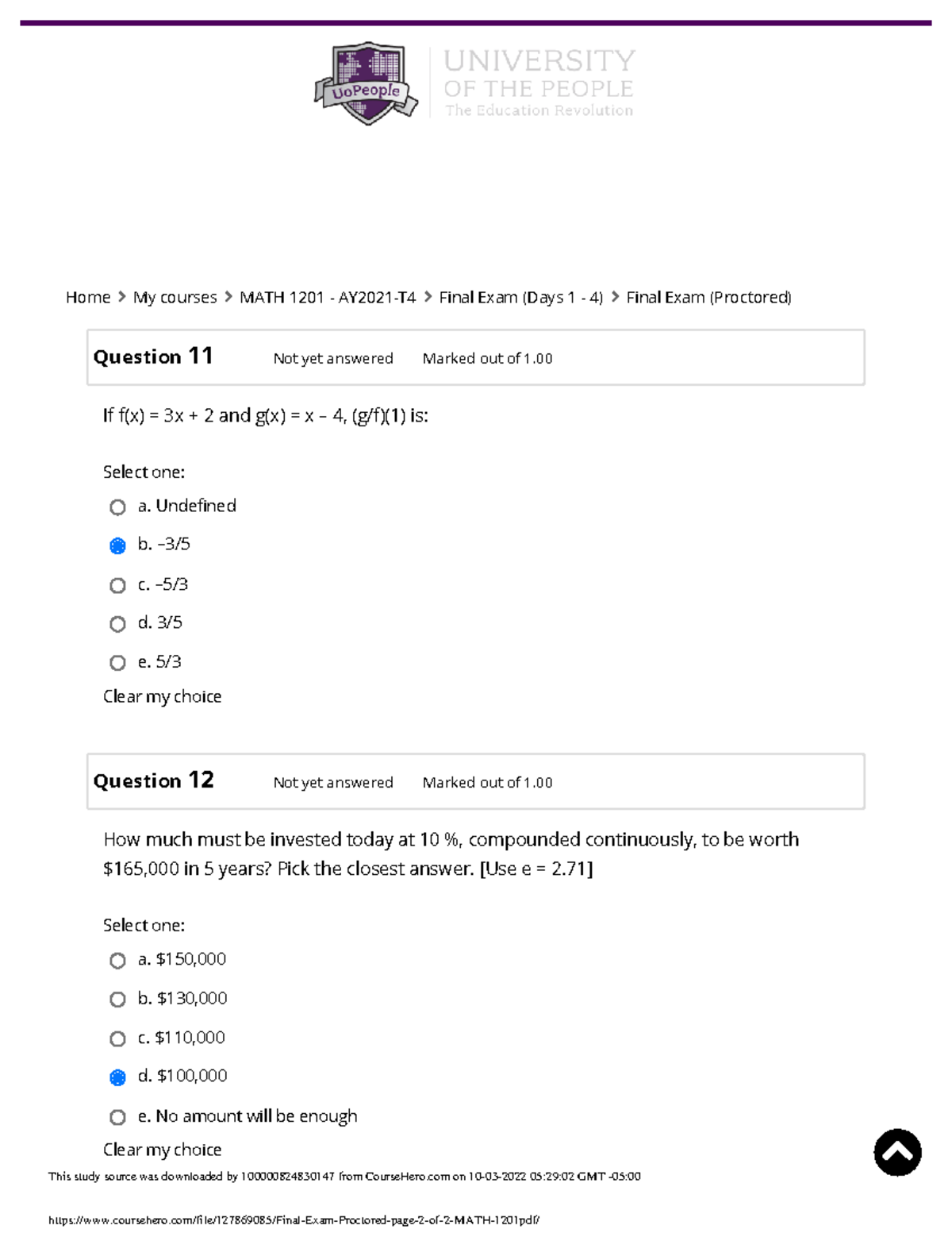Final Exam Proctored page 2 of 2 MATH 1201 - Question 11 Not yet ...