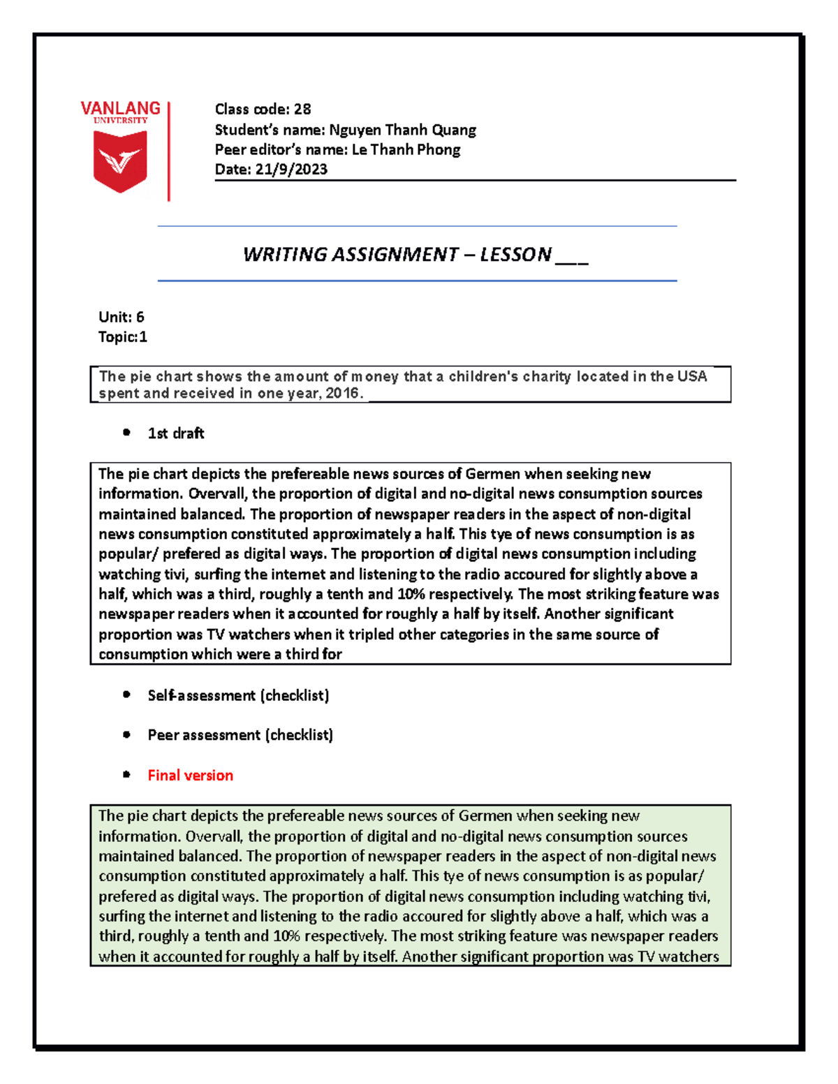 Template Writing assignment 1 - Class code: 28 Student’s name: Nguyen ...