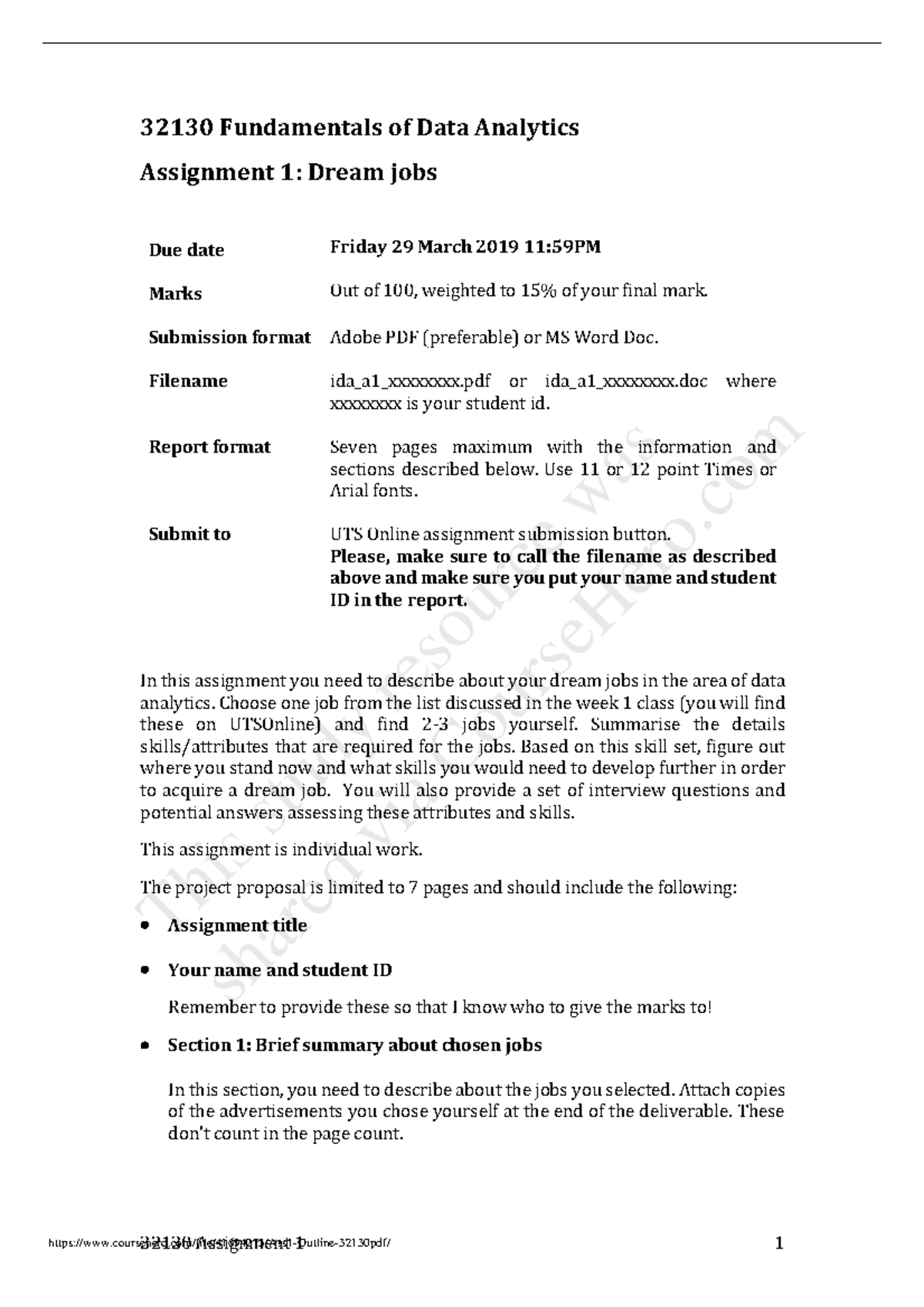 Ass1 Outline 32130 - Assignment 1 - 32130 Assignment 1 1 32130 Fundamentals of Data Analytics ...