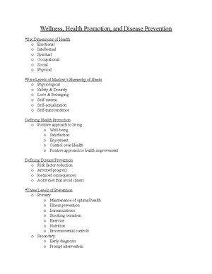 NR 222 Exam 1 Notes - NR 222: Exam 1 Notes Health and Wellness ...