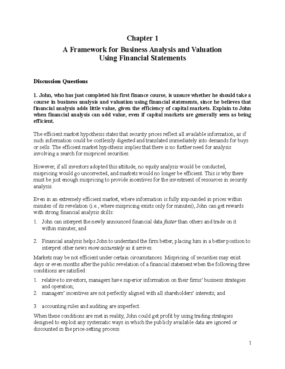 Chapter 1 - tutorial questions with correct answers - Chapter 1 A Framework for Business ...