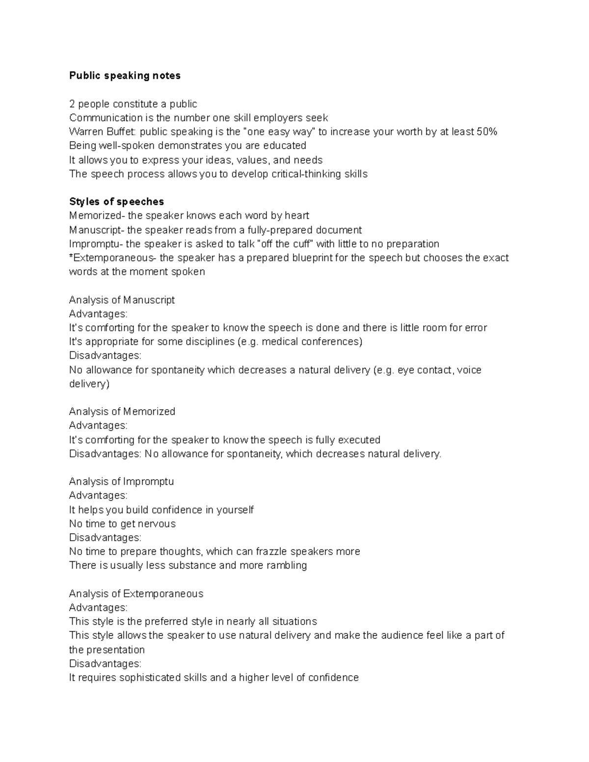 Public Speaking Notes- CUW - Public speaking notes 2 people constitute ...