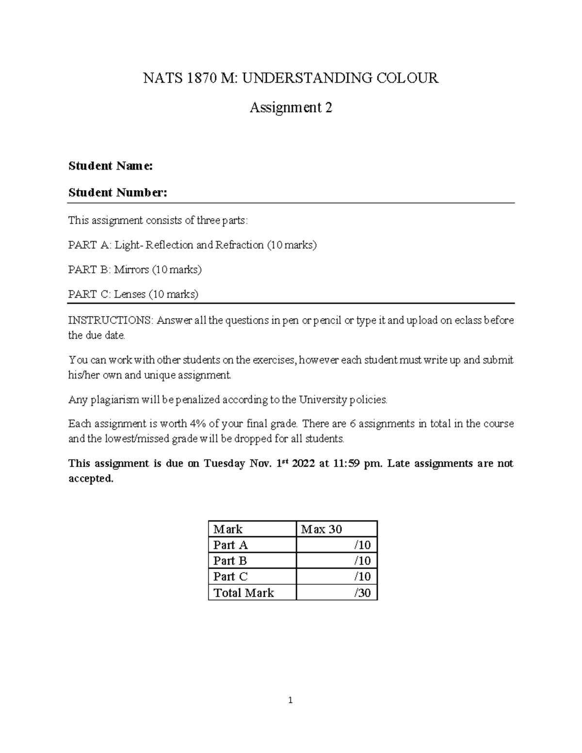 Nats - first nats assignment. worth 4% - NATS 1870 M: UNDERSTANDING ...