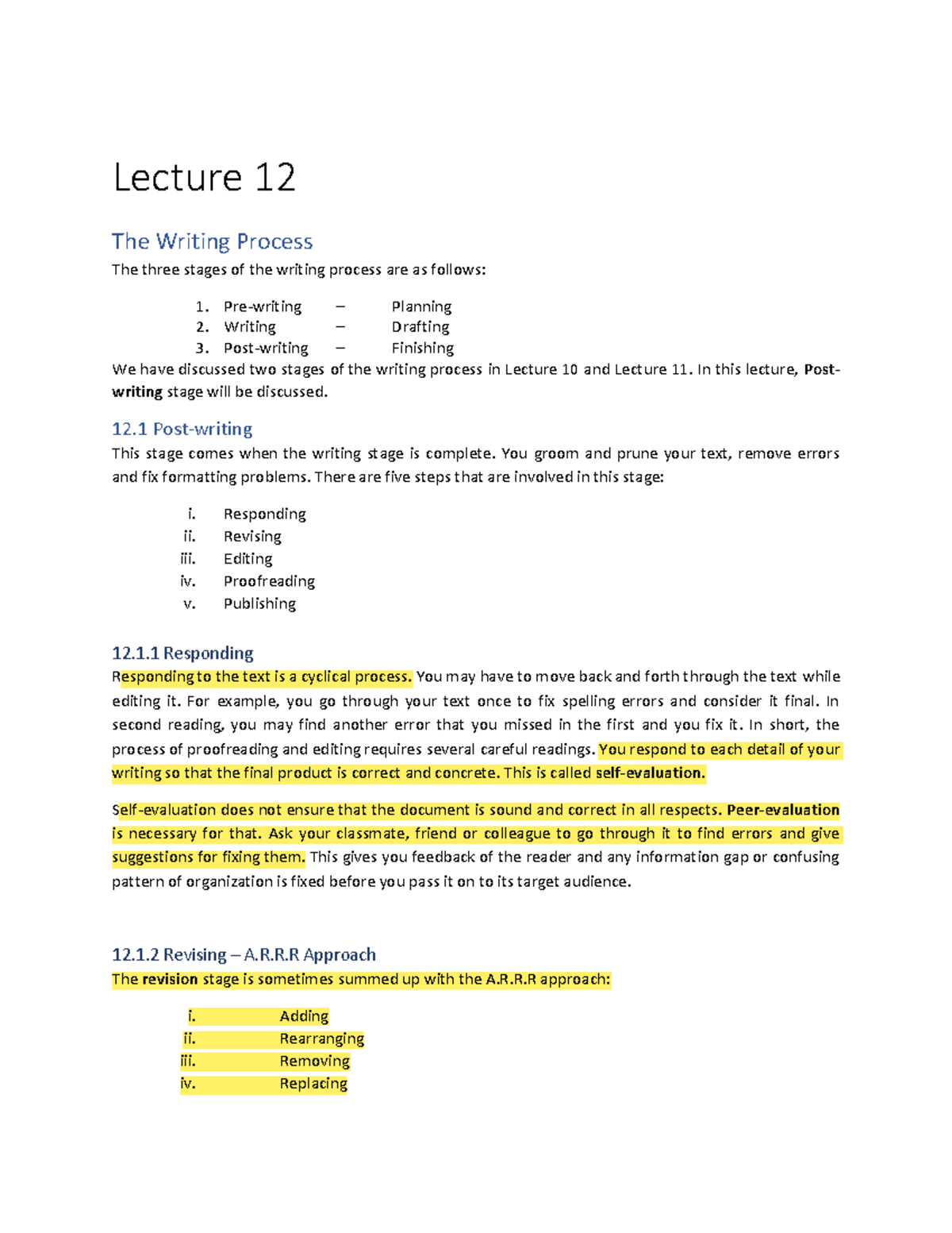 HUM102 Handouts Lecture 12 - Lecture 12 The Writing Process The three ...