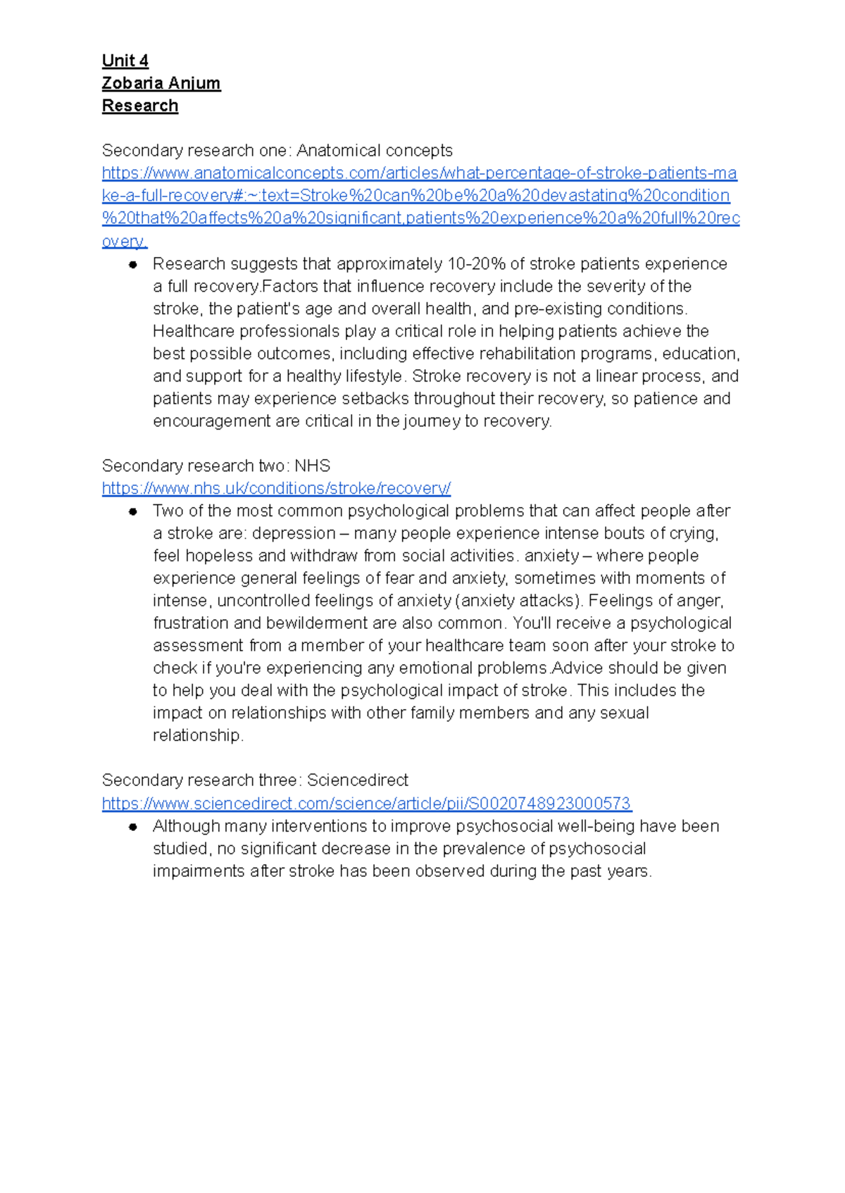 unit 4 help sheet - Unit 4 Zobaria Anjum Research Secondary research ...