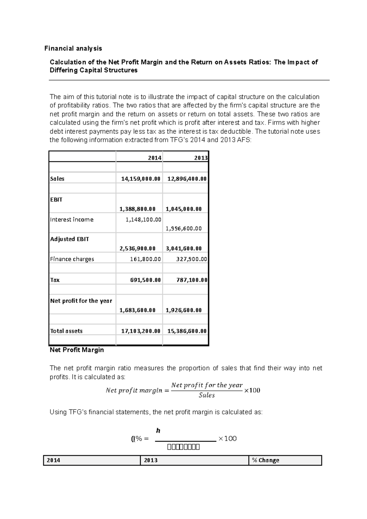 Financial analysis - Profit margins summary - Financial analysis ...