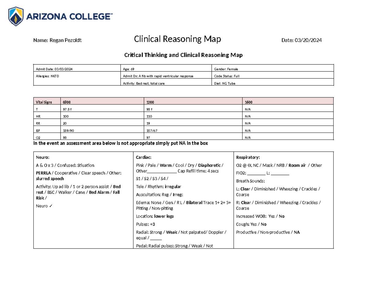 Critical Thinking Map 2 - Critical Thinking and Clinical Reasoning Map ...