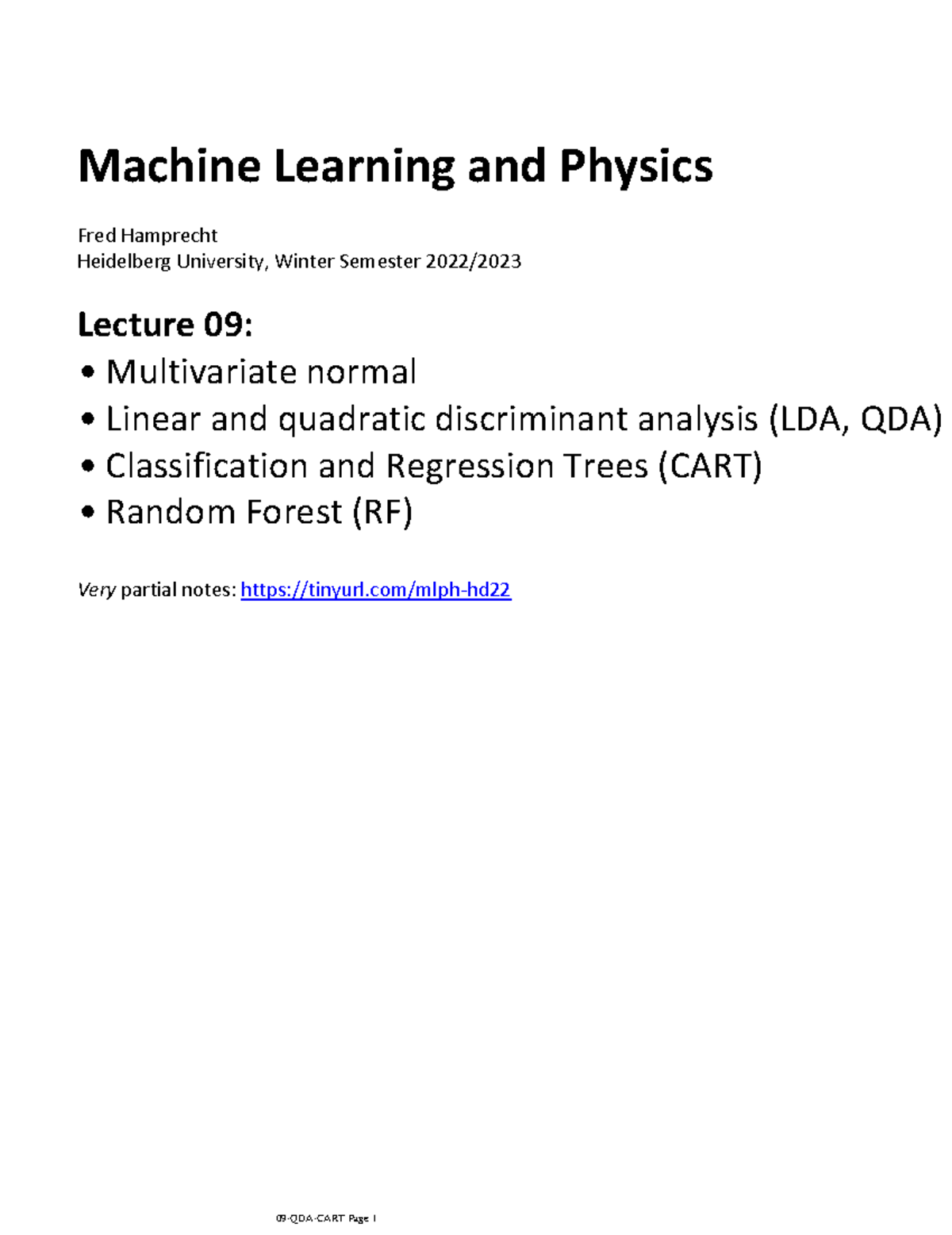 09-QDA-CART-RF - Mach - Machine Learning and Physics Fred Hamprecht ...