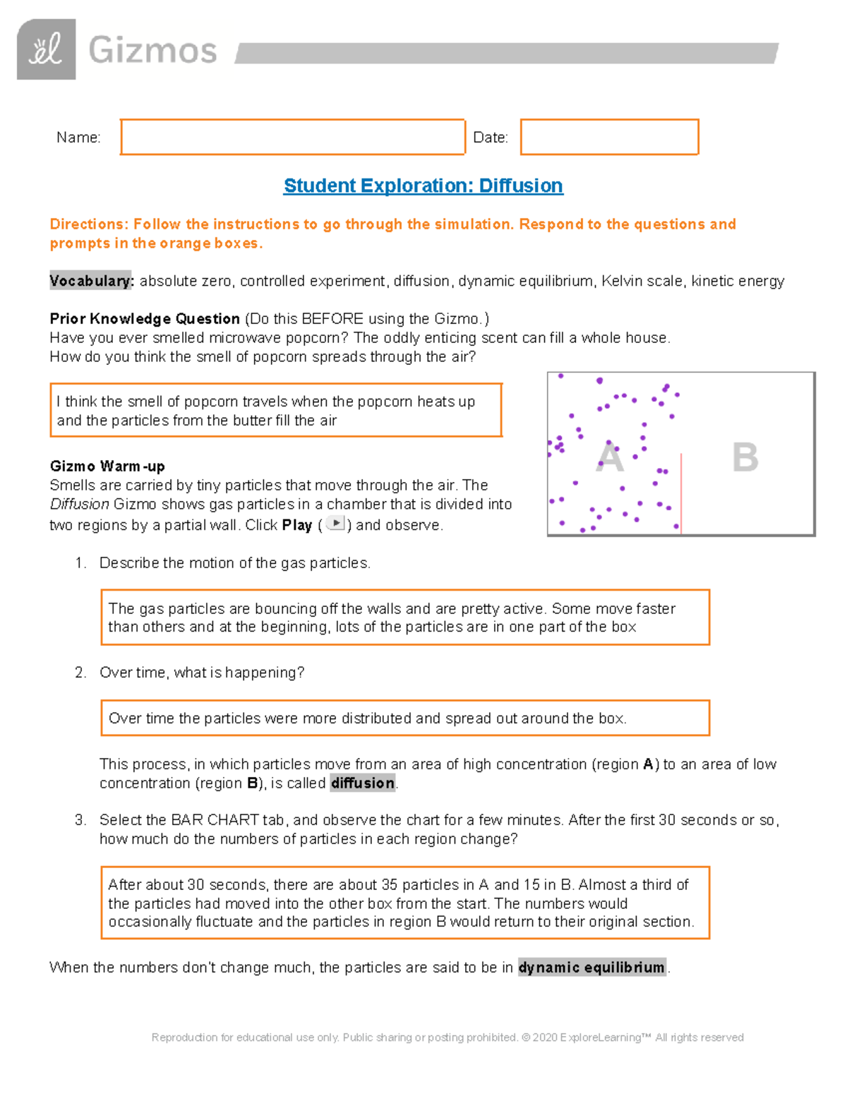 Diffusion SE - Name: Date: Student Exploration: Diffusion Directions ...