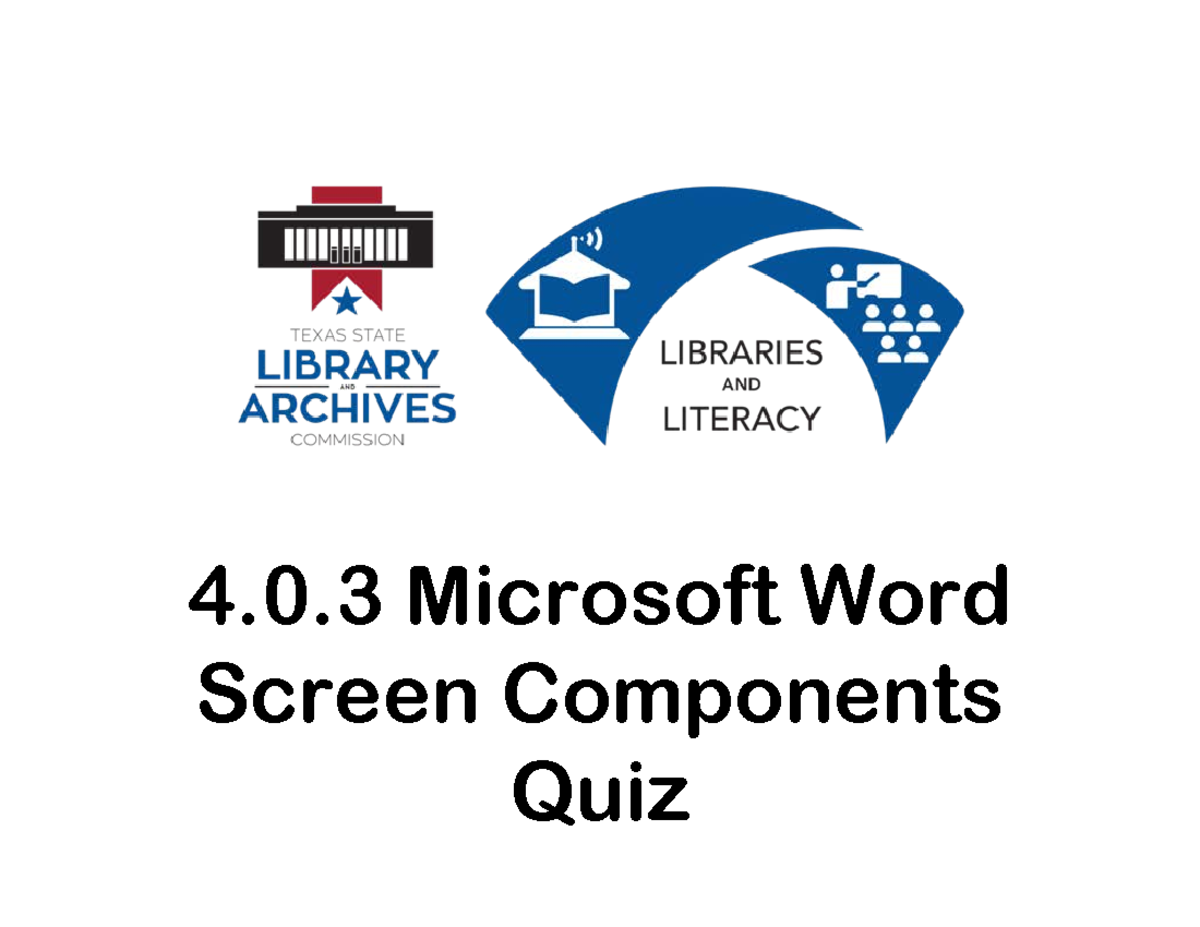 4-0-3 Screen Components Quiz - 4.0 Microsoft Word Screen Components ...