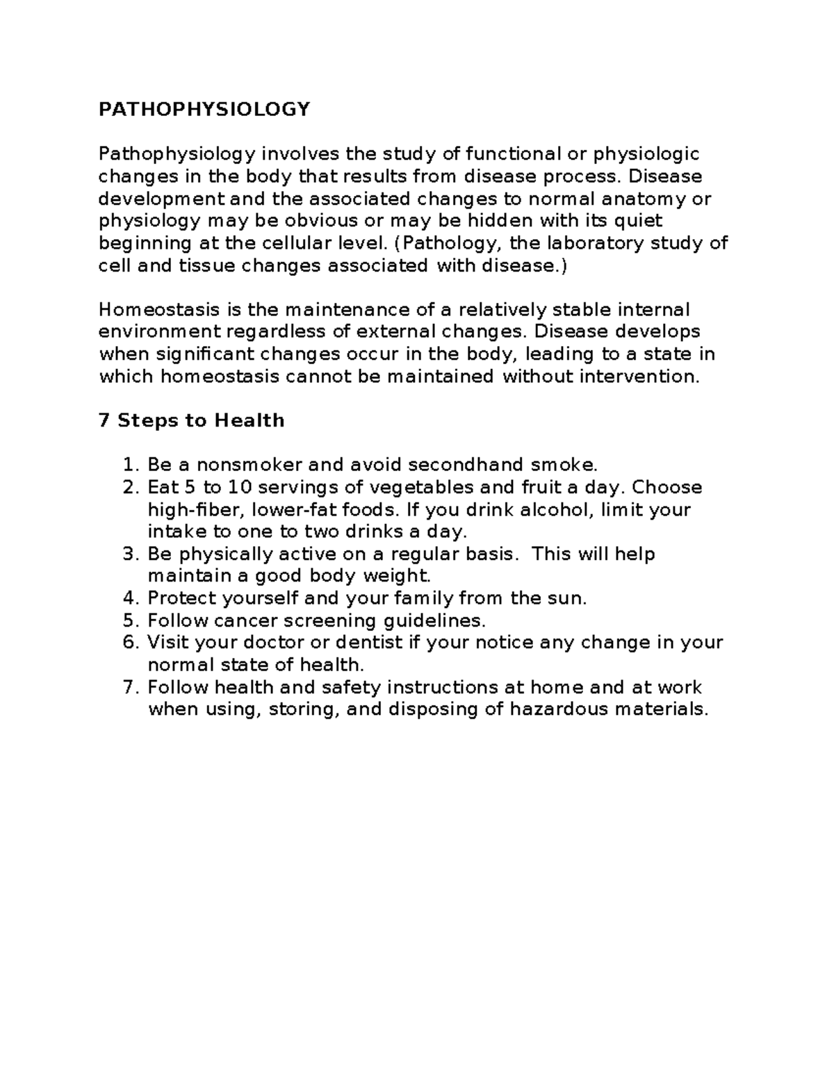 Pathophysiology - Notes - PATHOPHYSIOLOGY Pathophysiology involves the ...