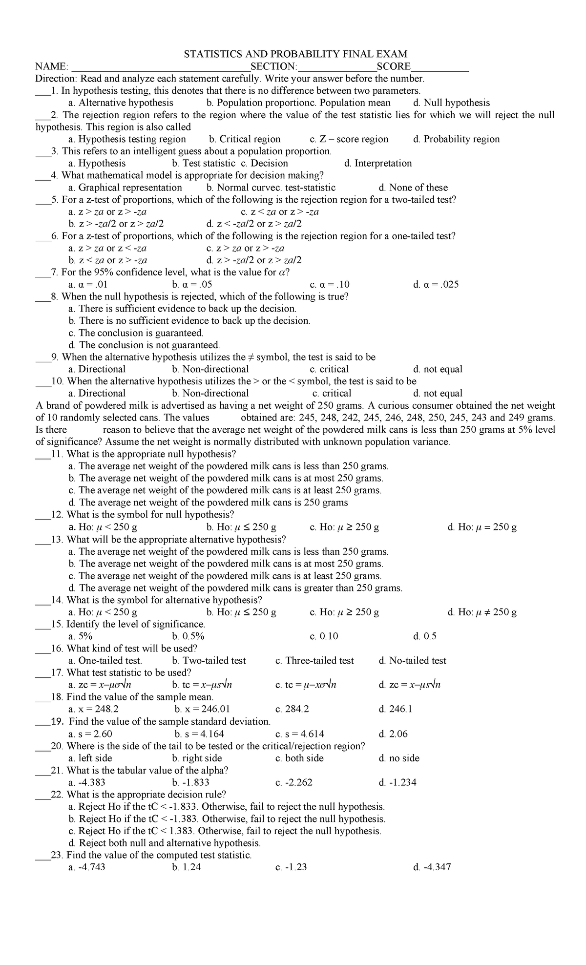 Statistics-AND- Probabilitysba 2 - STATISTICS AND PROBABILITY FINAL ...
