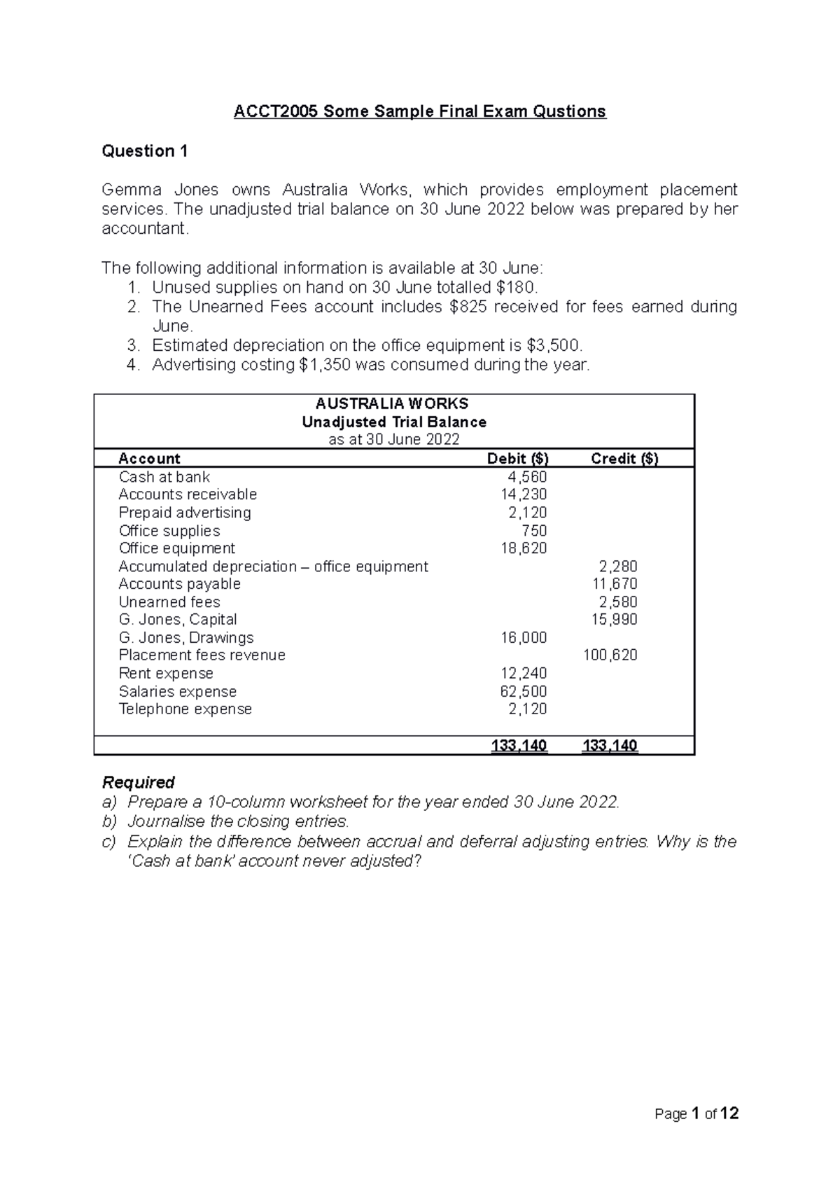 ACCT2005 Some Sample Final Exam Questions - ACCT2005 Some Sample Final ...