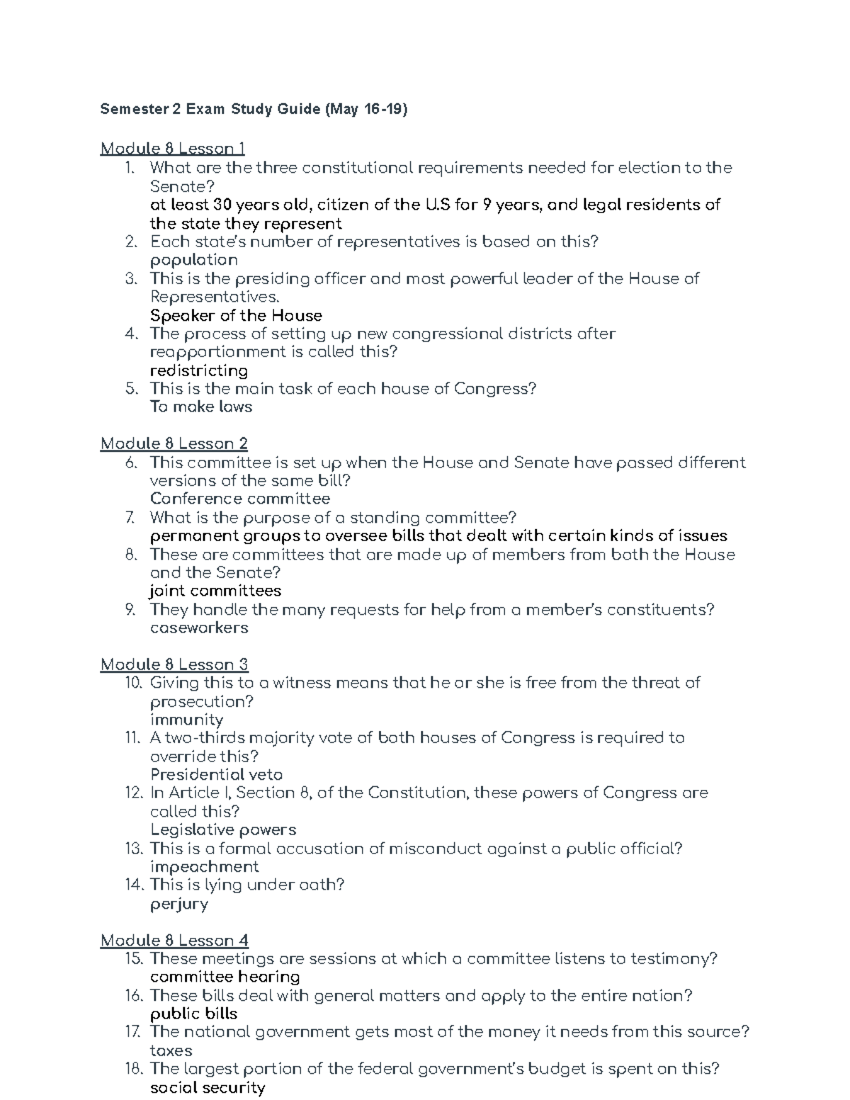 Government Semester 2 Exam Study Guide - Semester 2 Exam Study Guide ...