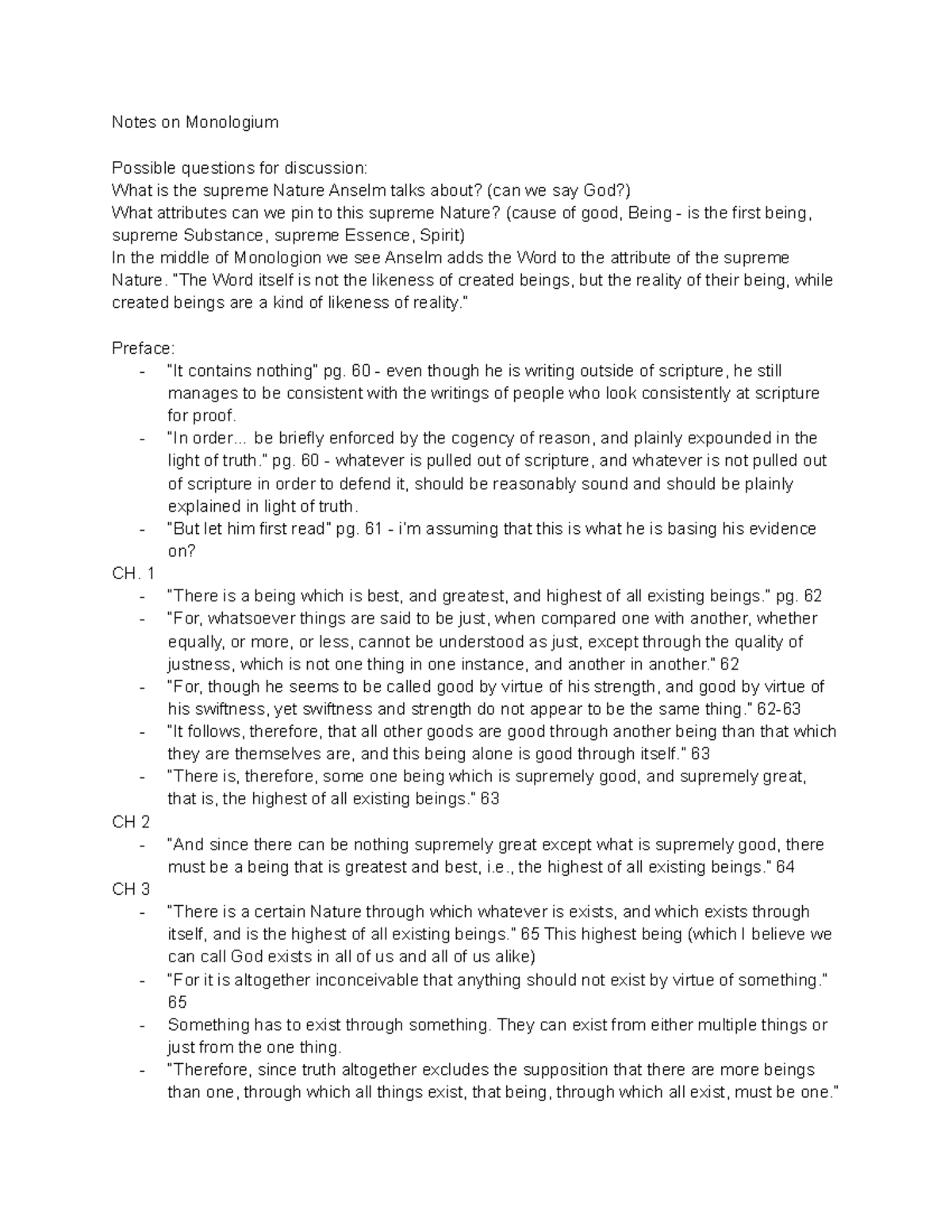 Notes on Monologium - Here we discuss Anselm's monologue and how we ...