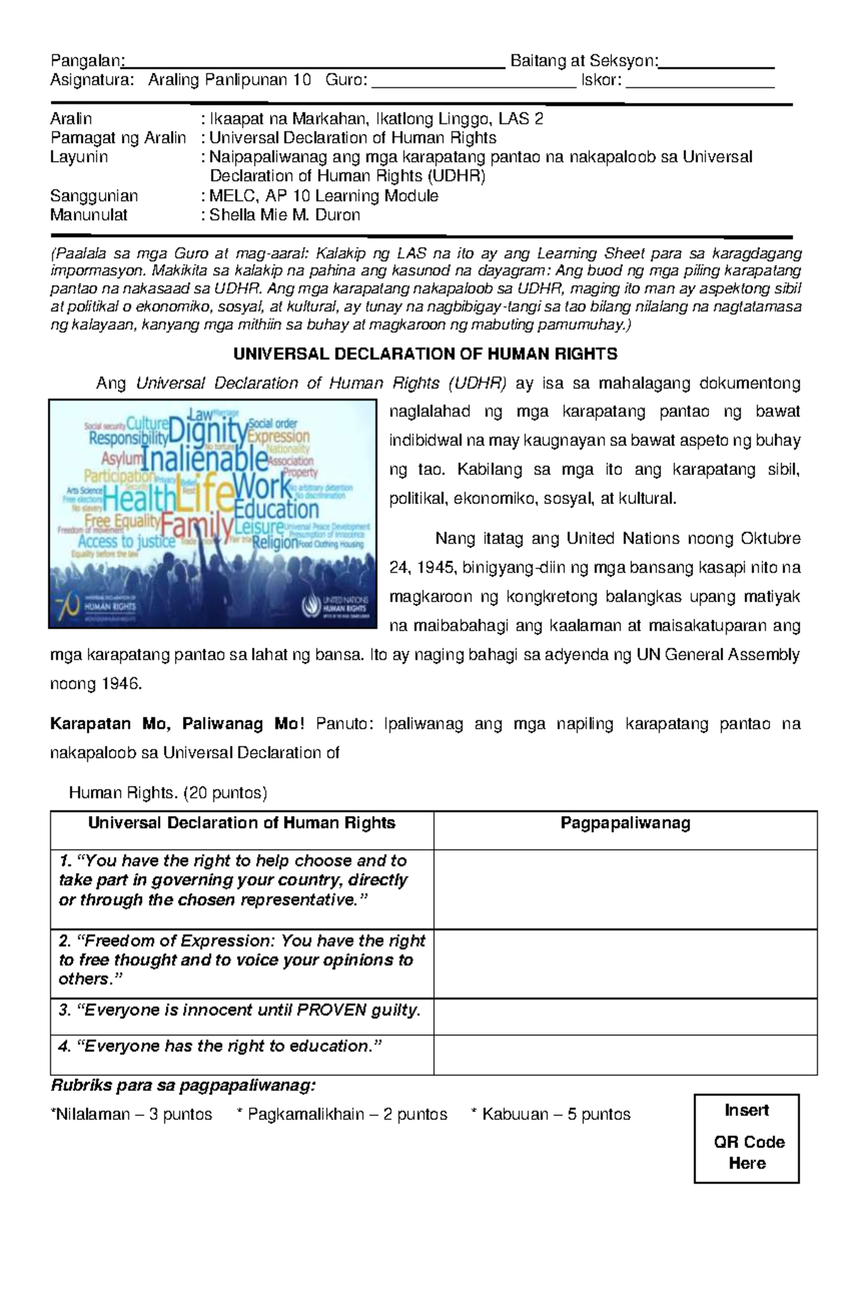 AP10 Q4 W3 LAS2 - LAS - Pangalan:________________________________________ Baitang at Seksyon ...