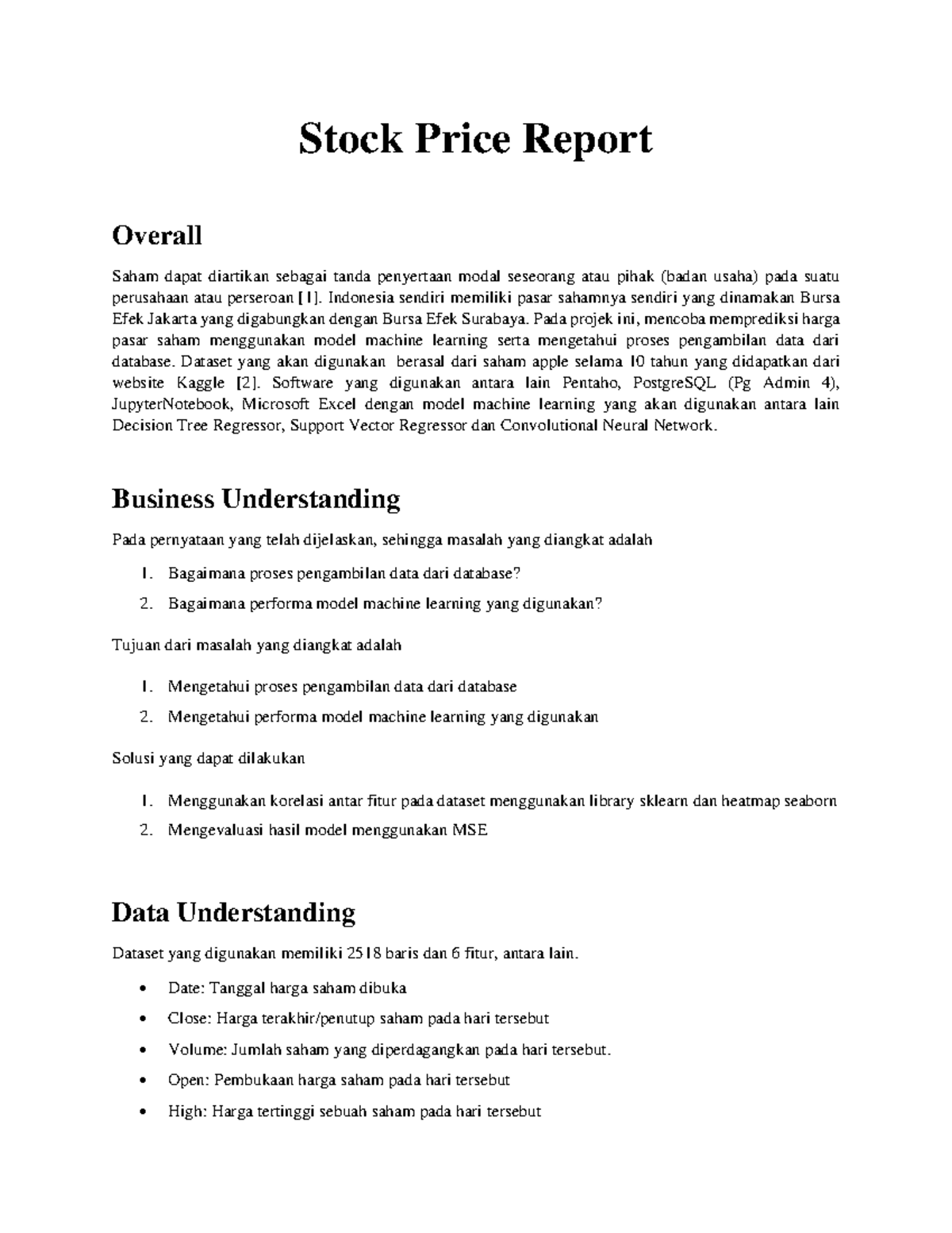 Report - Data Mining - Stock Price Report Overall Saham dapat diartikan sebagai tanda penyertaan ...